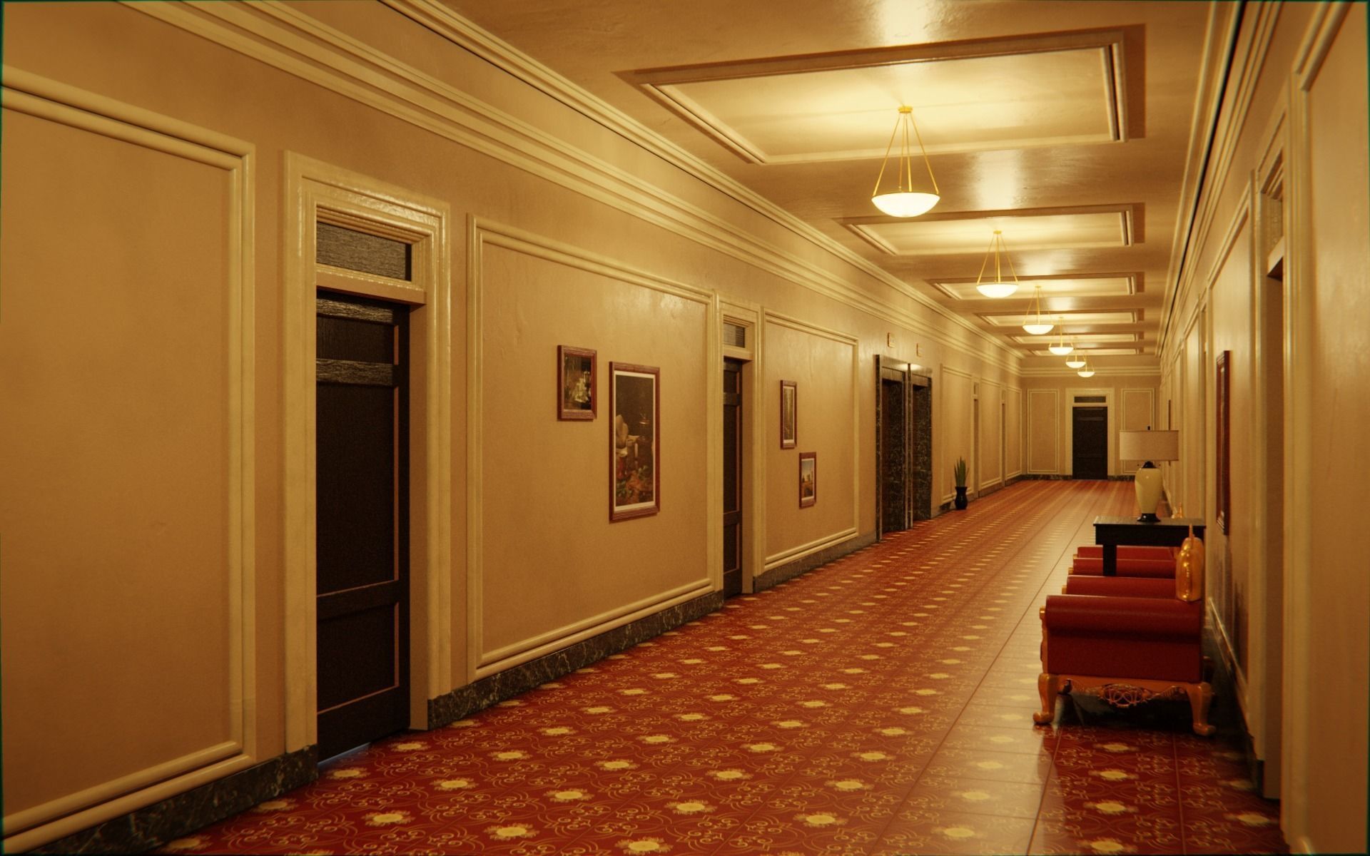 3D model Hotel Corridor 3d Scene VR / AR / low-poly | CGTrader