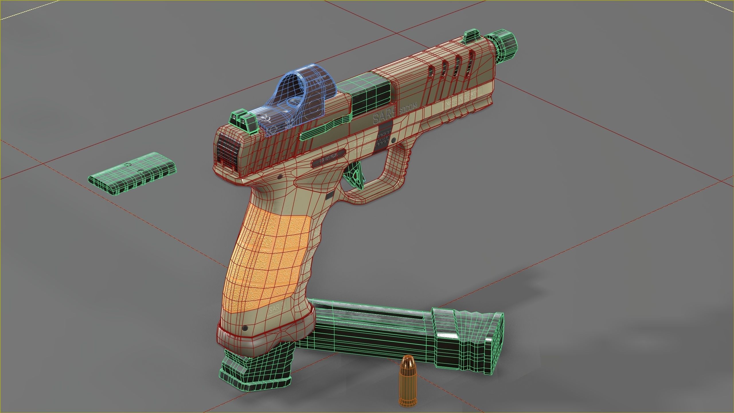 3D model SAR 9mm - Socom with Trijicon SRO Reflex Sight VR / AR / low ...