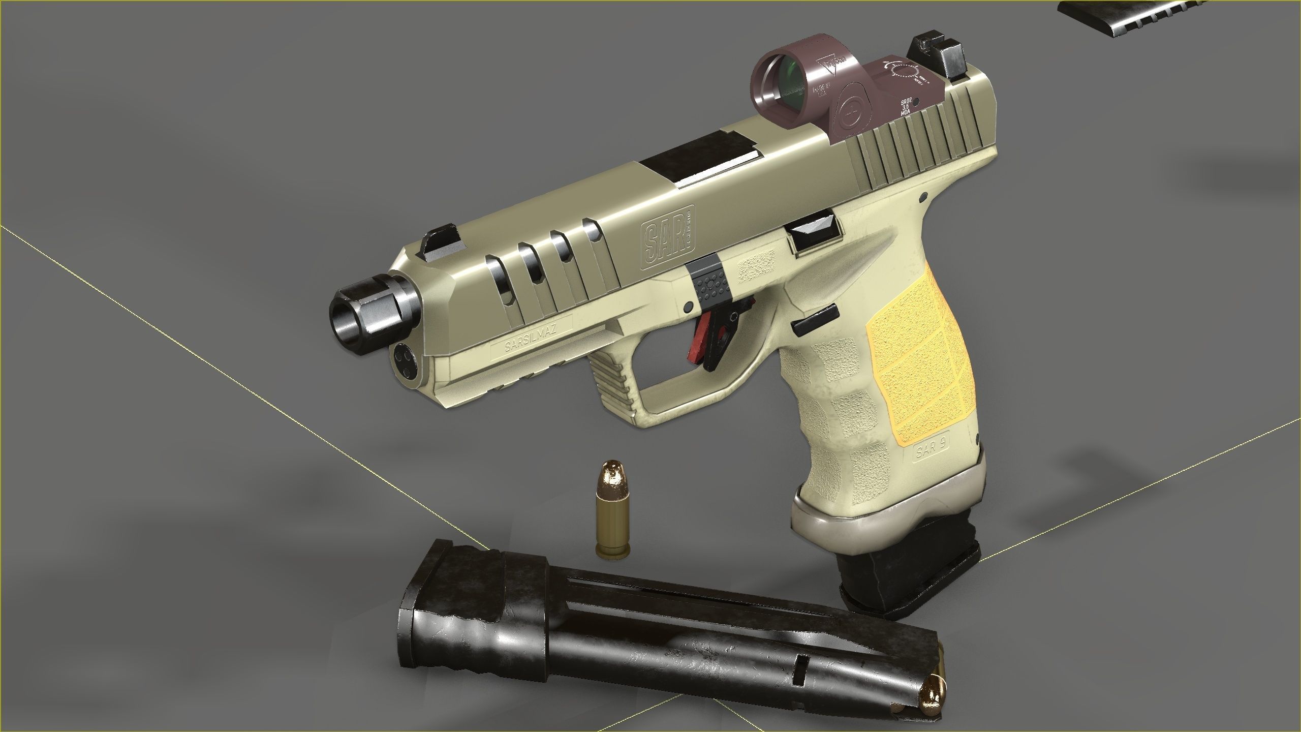 3D model SAR 9mm - Socom with Trijicon SRO Reflex Sight VR / AR / low ...