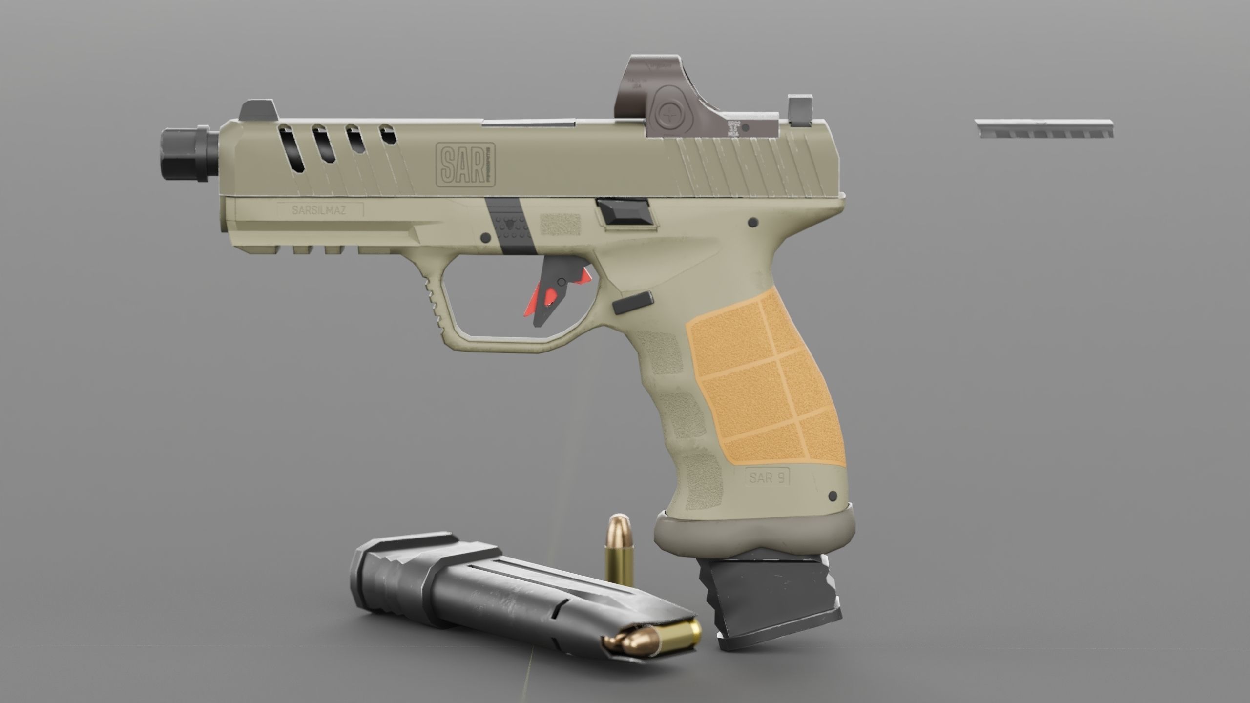 3D model SAR 9mm - Socom with Trijicon SRO Reflex Sight VR / AR / low ...