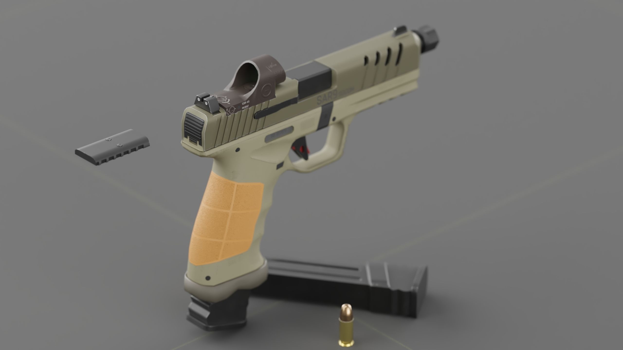 3D model SAR 9mm - Socom with Trijicon SRO Reflex Sight VR / AR / low ...