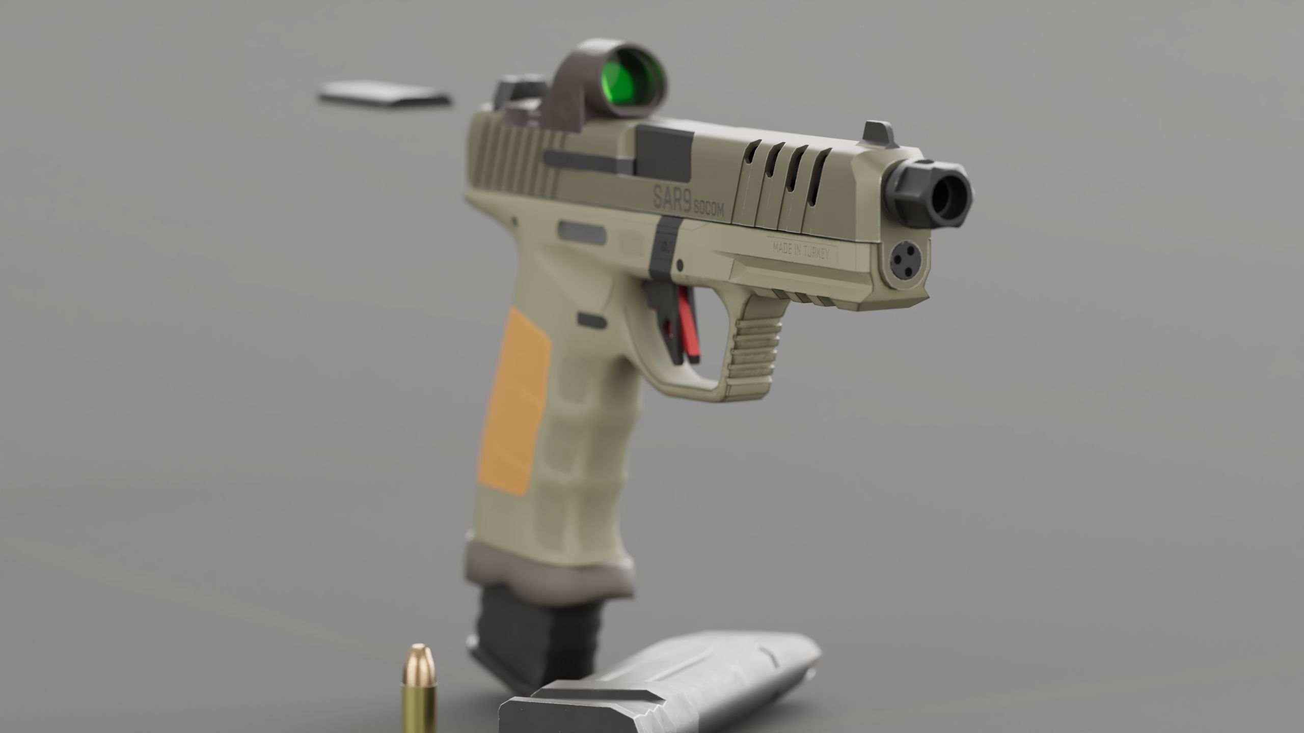3D model SAR 9mm - Socom with Trijicon SRO Reflex Sight VR / AR / low ...