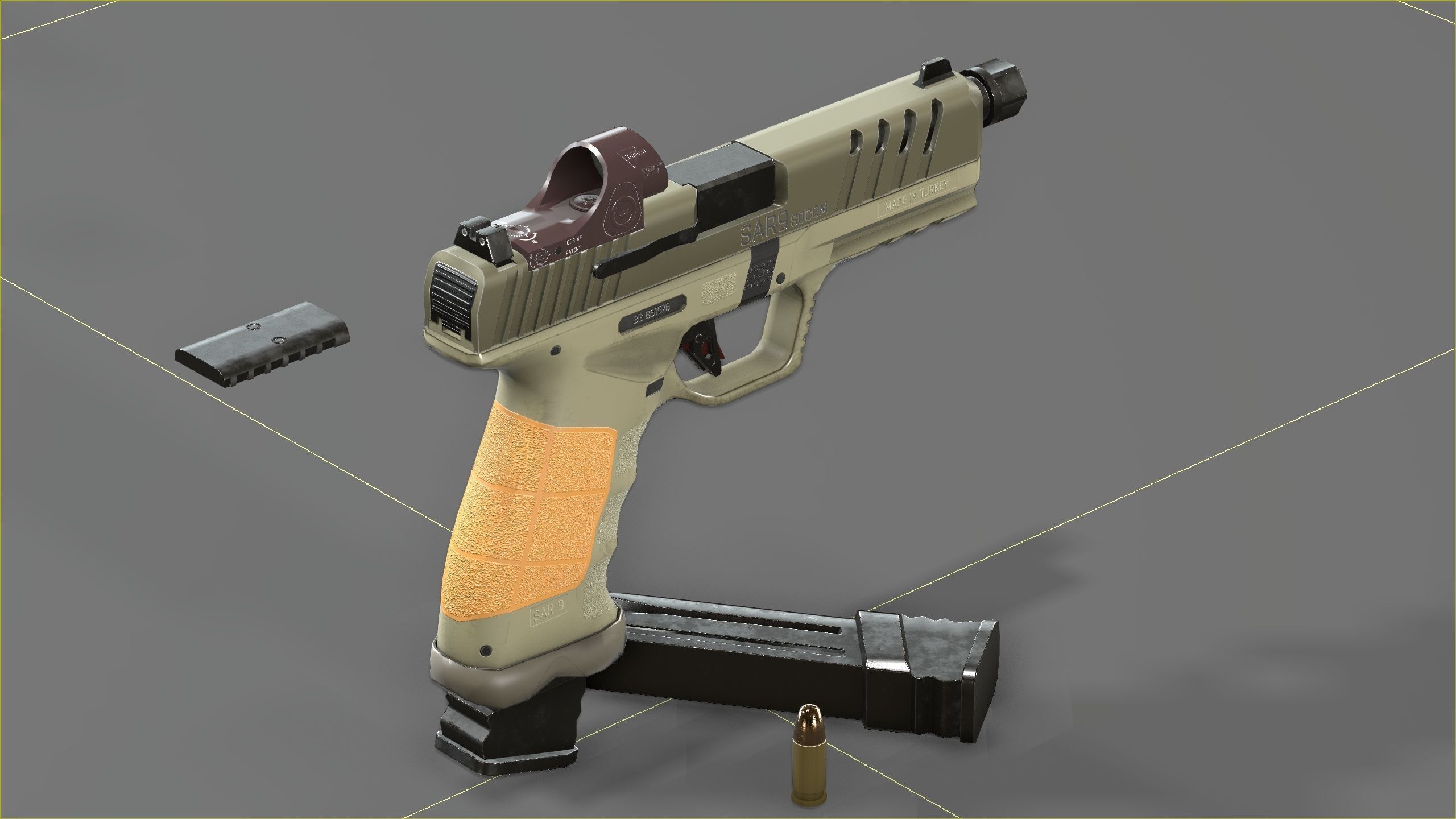 3D model SAR 9mm - Socom with Trijicon SRO Reflex Sight VR / AR / low ...