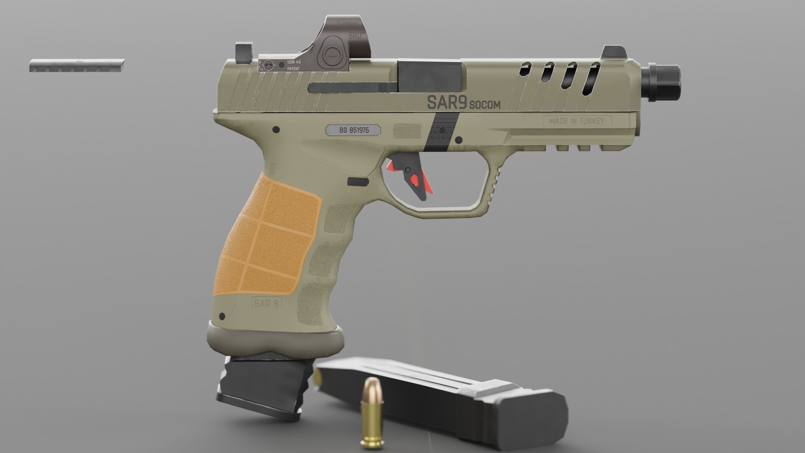 3D model SAR 9mm - Socom with Trijicon SRO Reflex Sight VR / AR / low ...