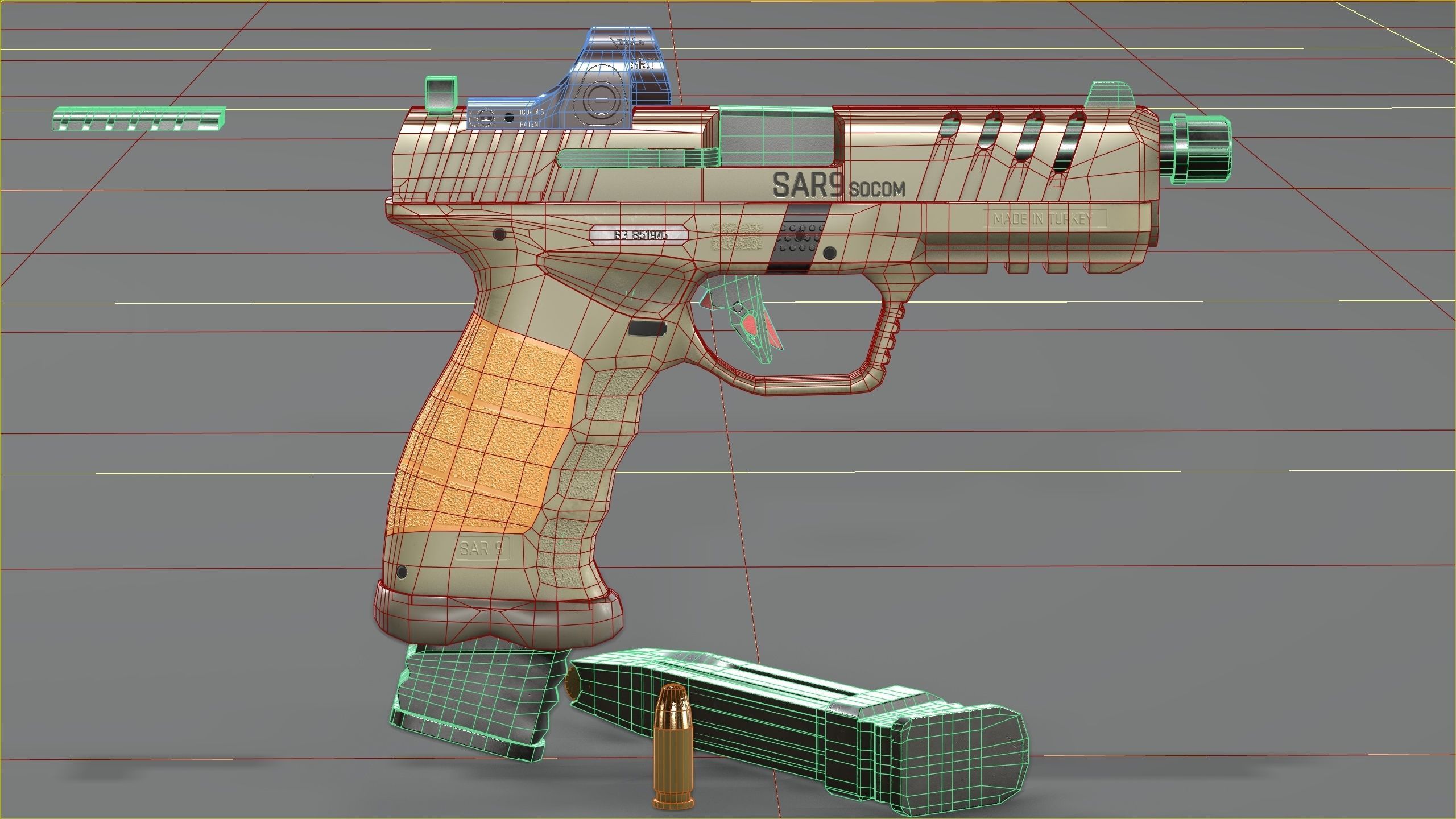 3D model SAR 9mm - Socom with Trijicon SRO Reflex Sight VR / AR / low ...