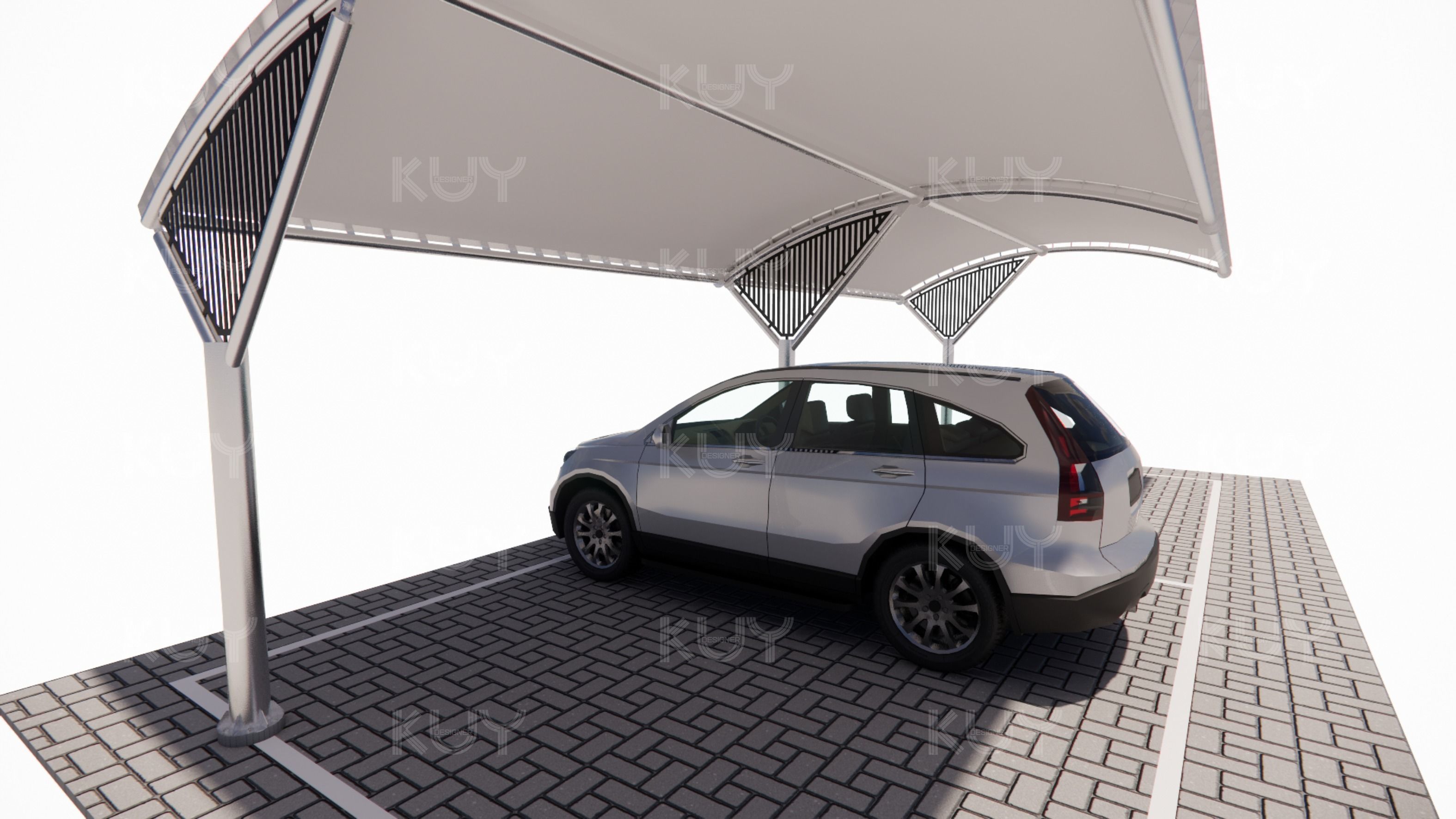 3D model Stretch canvas roof structure with pattern 1 VR / AR / low ...