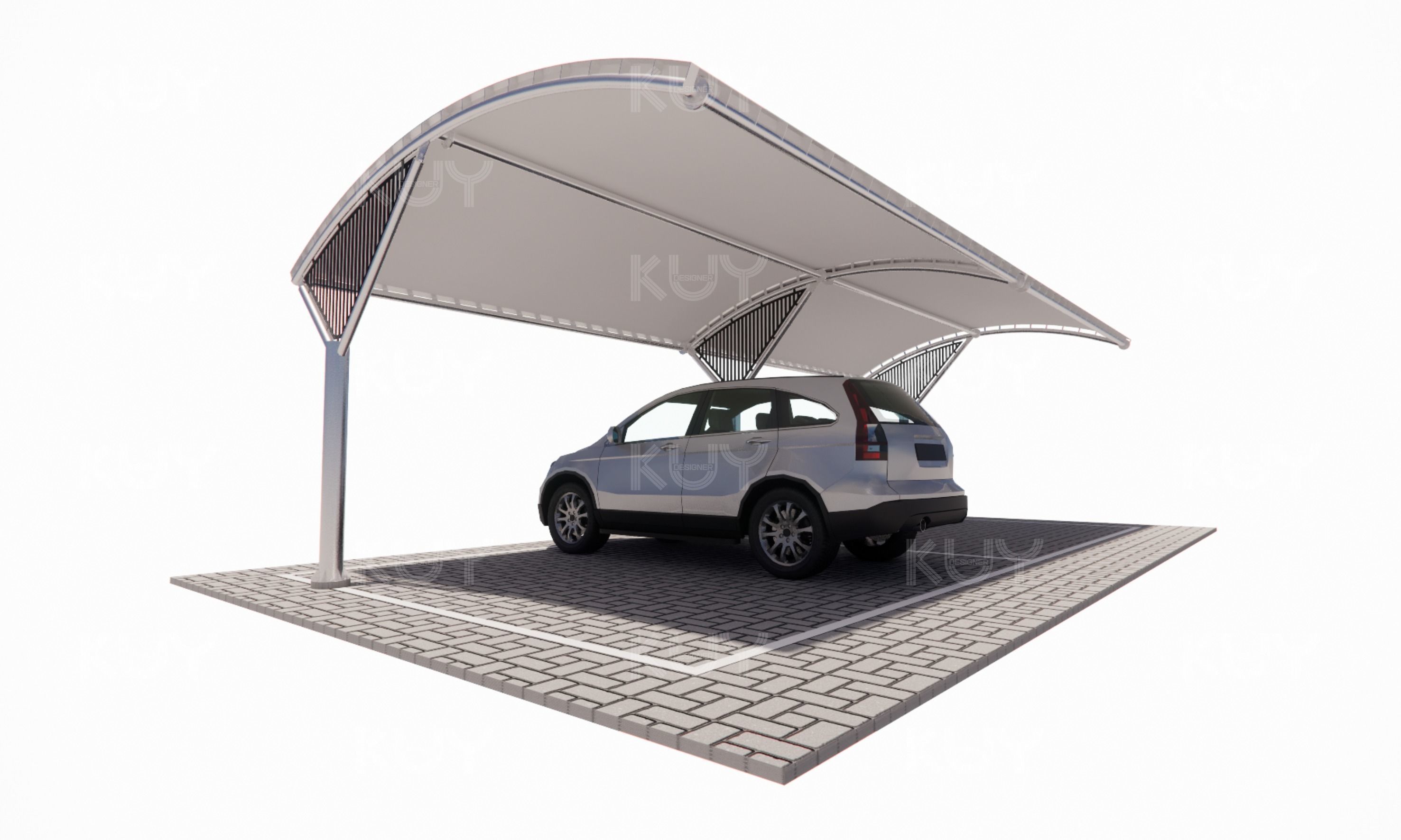 3D model Stretch canvas roof structure with pattern 1 VR / AR / low ...