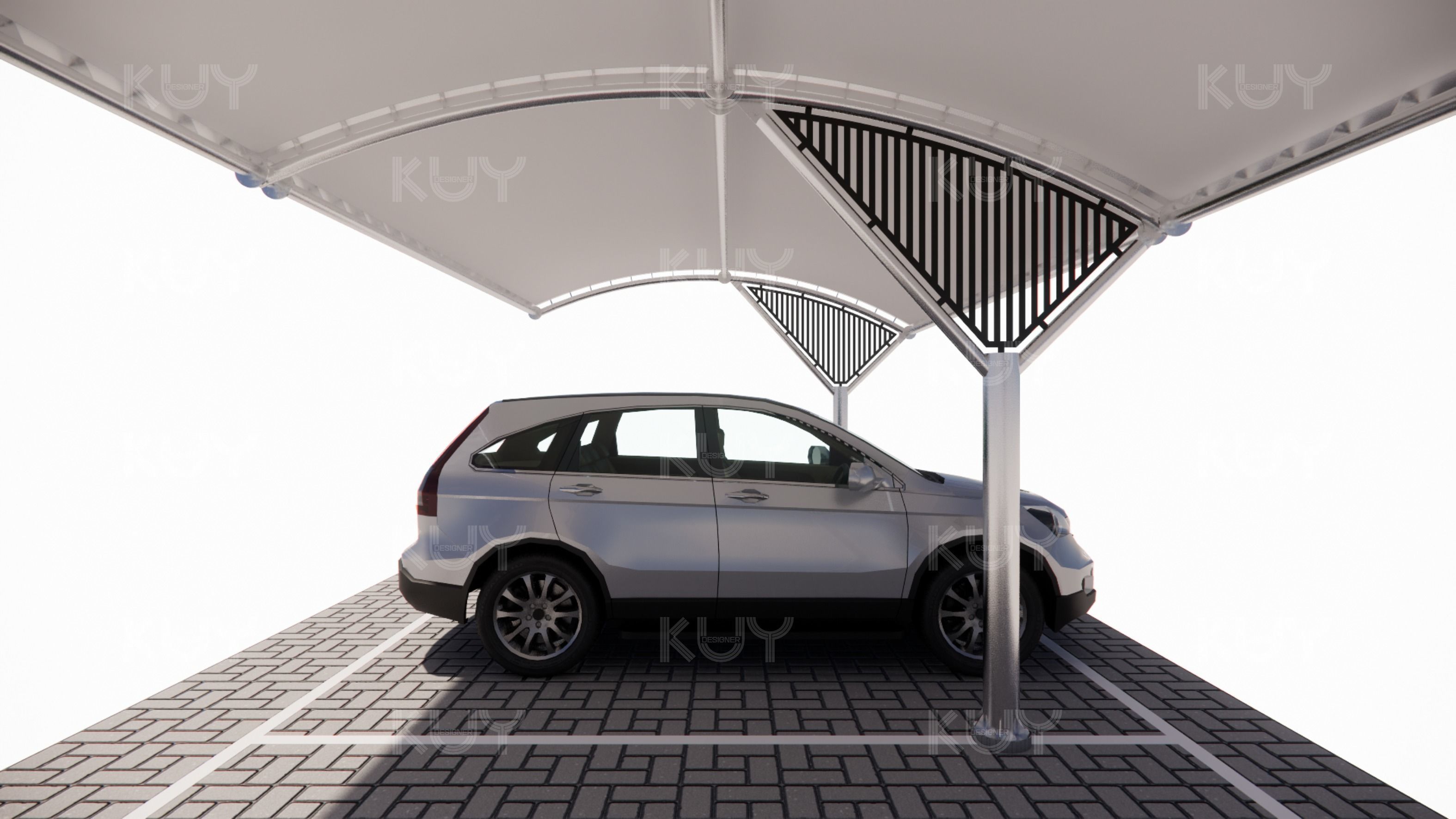 3D model Stretch canvas roof structure with pattern 1 VR / AR / low ...