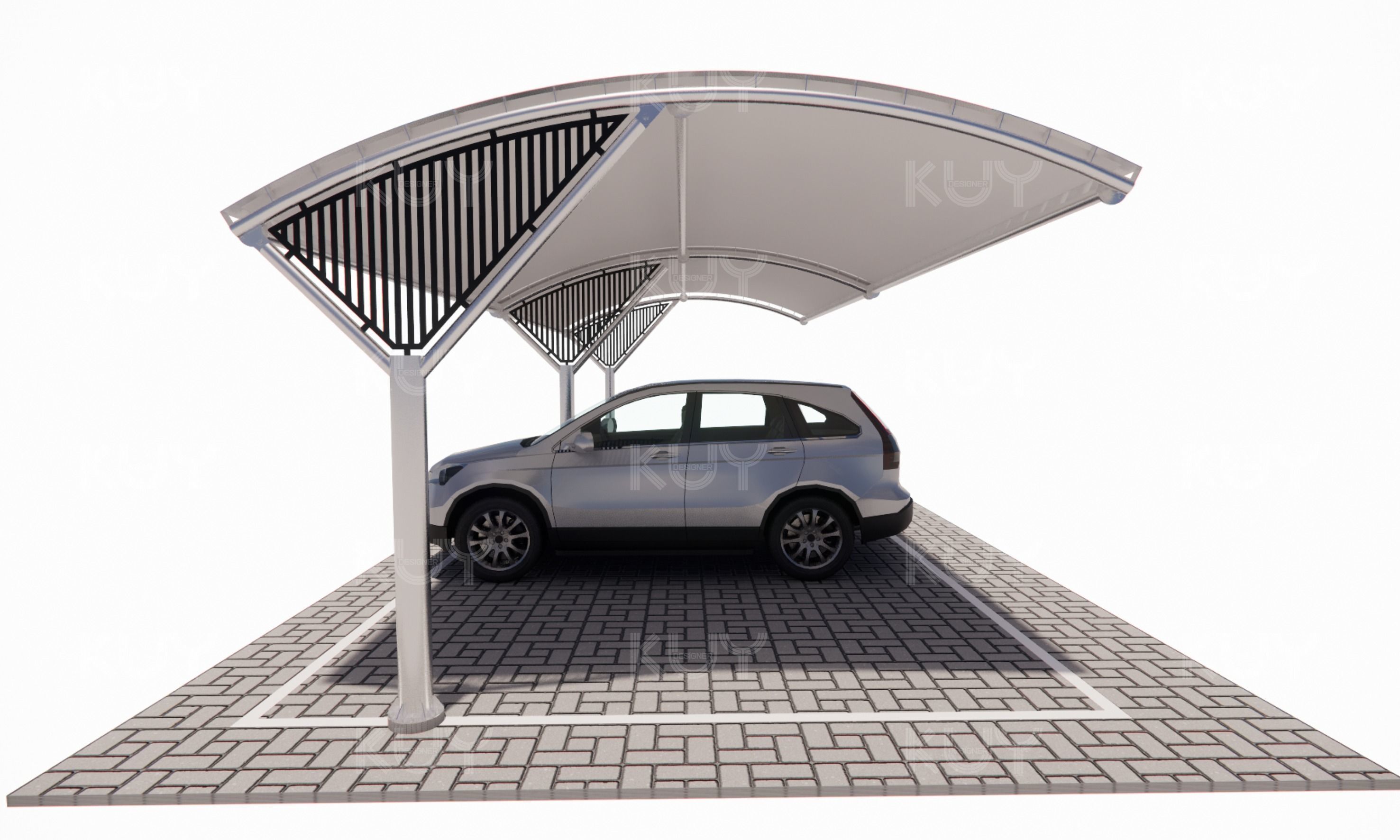 3D model Stretch canvas roof structure with pattern 1 VR / AR / low ...