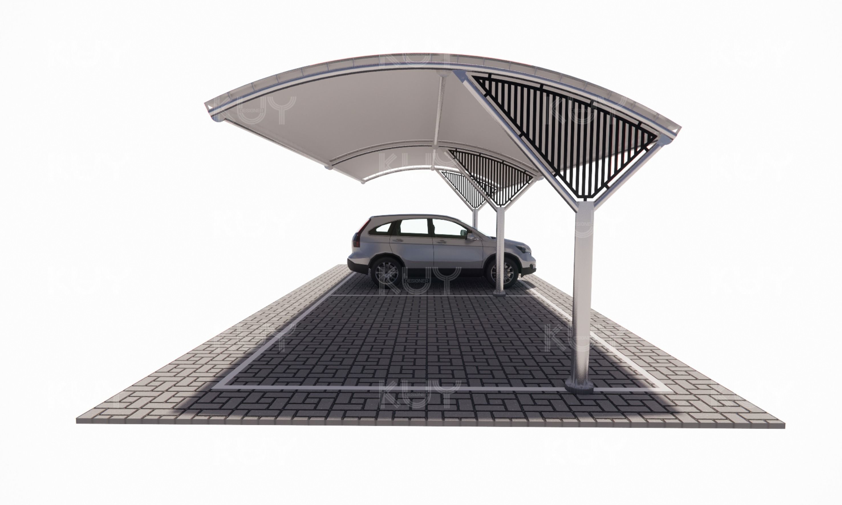 3D model Stretch canvas roof structure with pattern 1 VR / AR / low ...