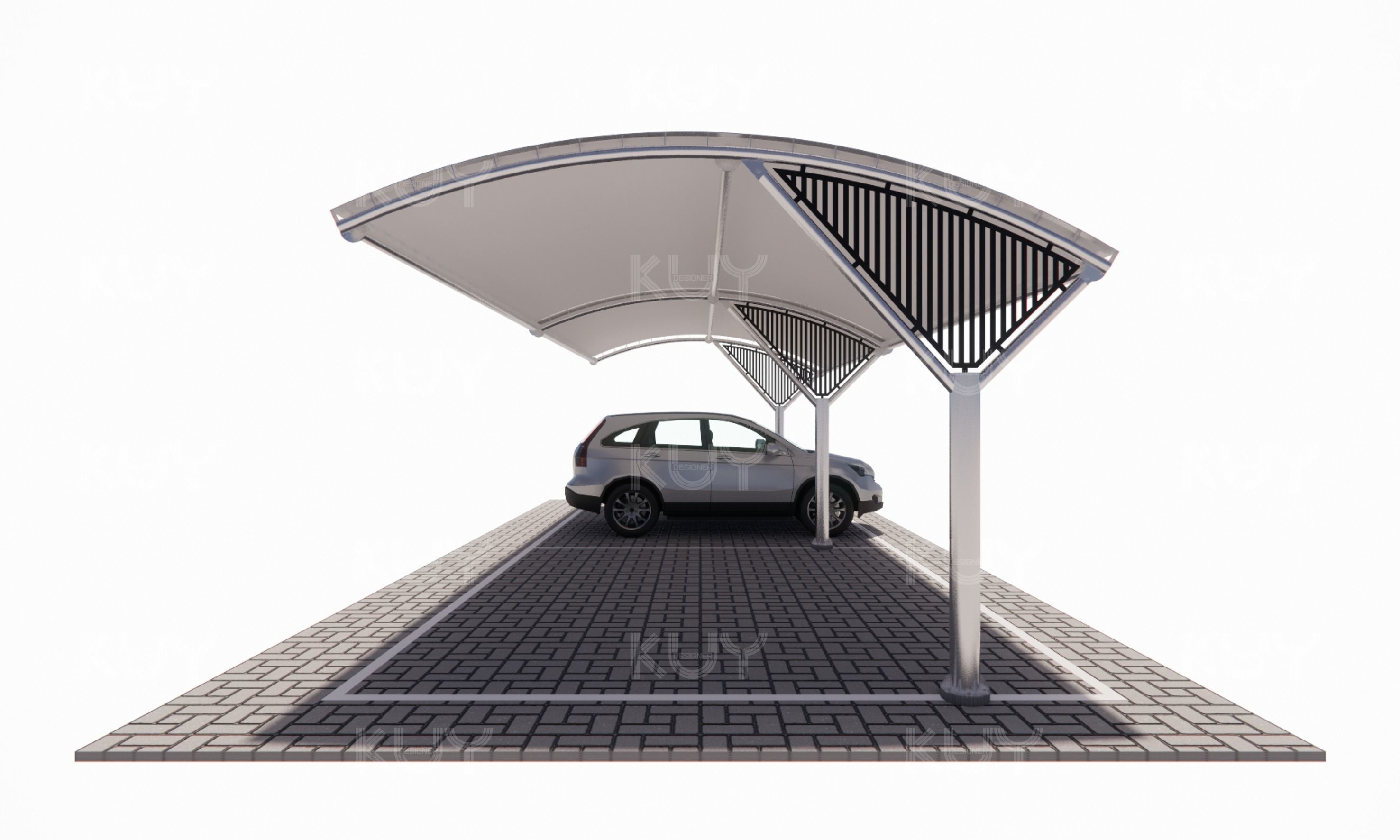 3D model Stretch canvas roof structure with pattern 1 VR / AR / low ...