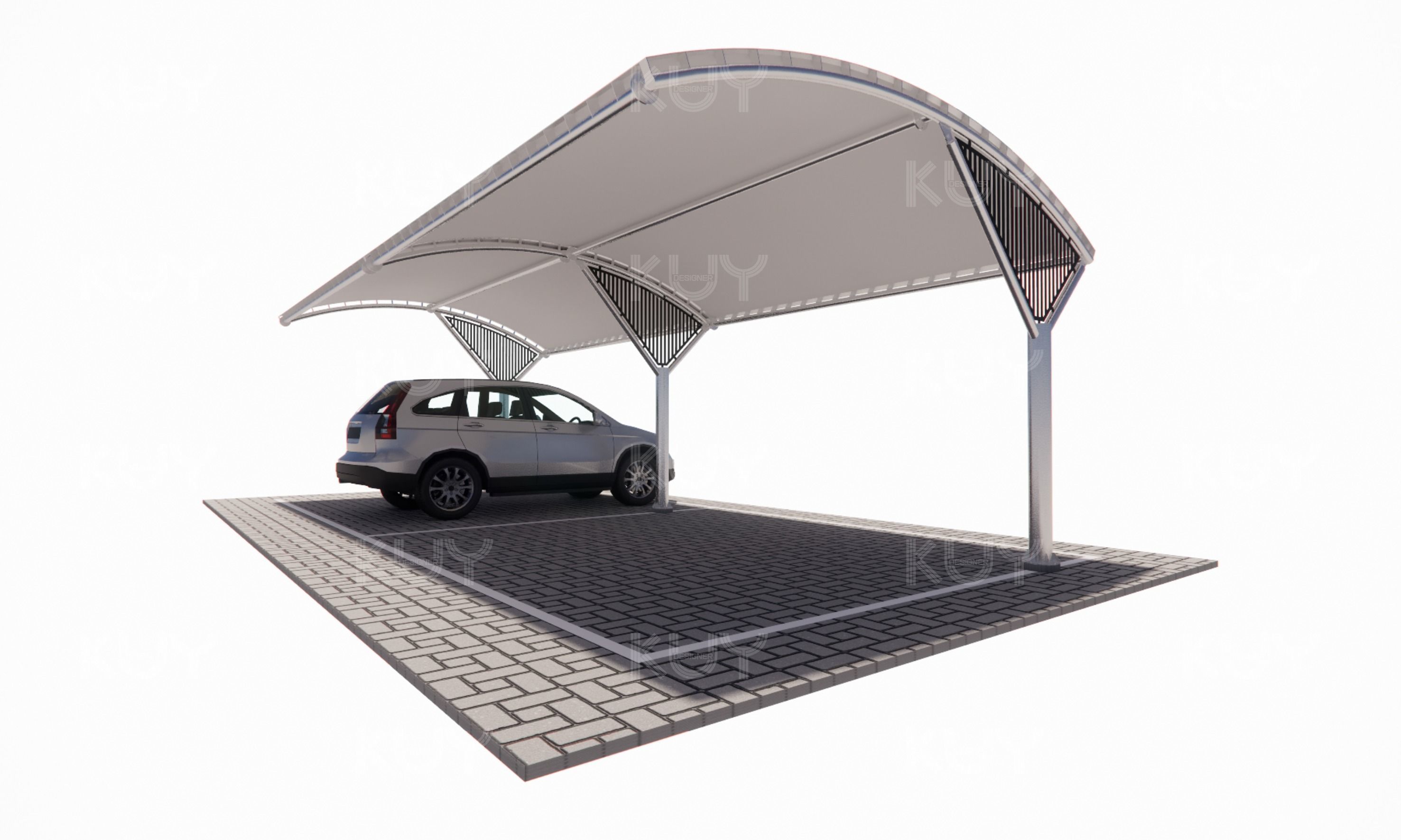 3D model Stretch canvas roof structure with pattern 1 VR / AR / low ...