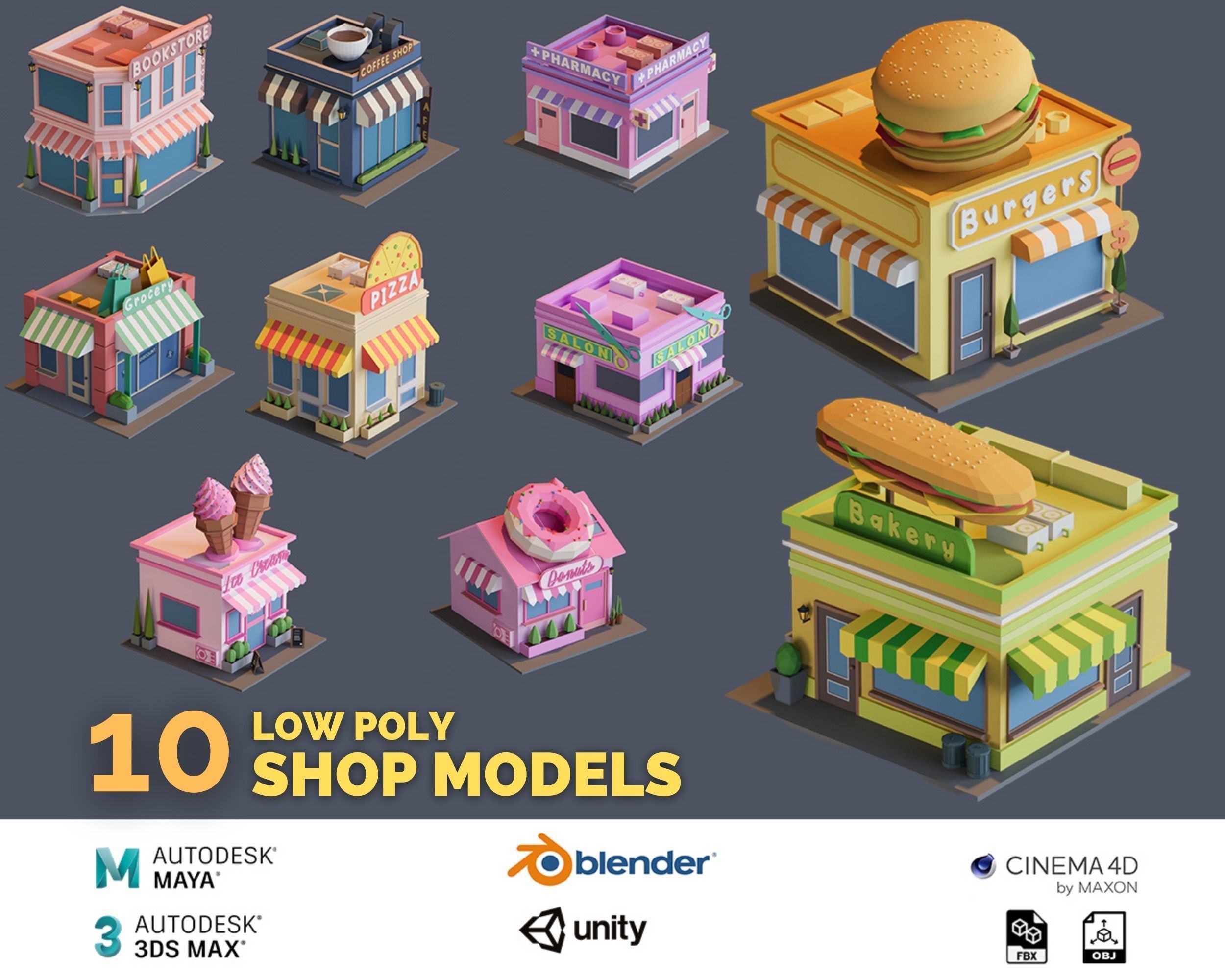 3D model Cartoon Shops VR / AR / low-poly | CGTrader