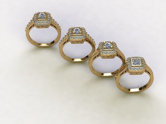 4 versions square womens ring just STL 3D model | CGTrader