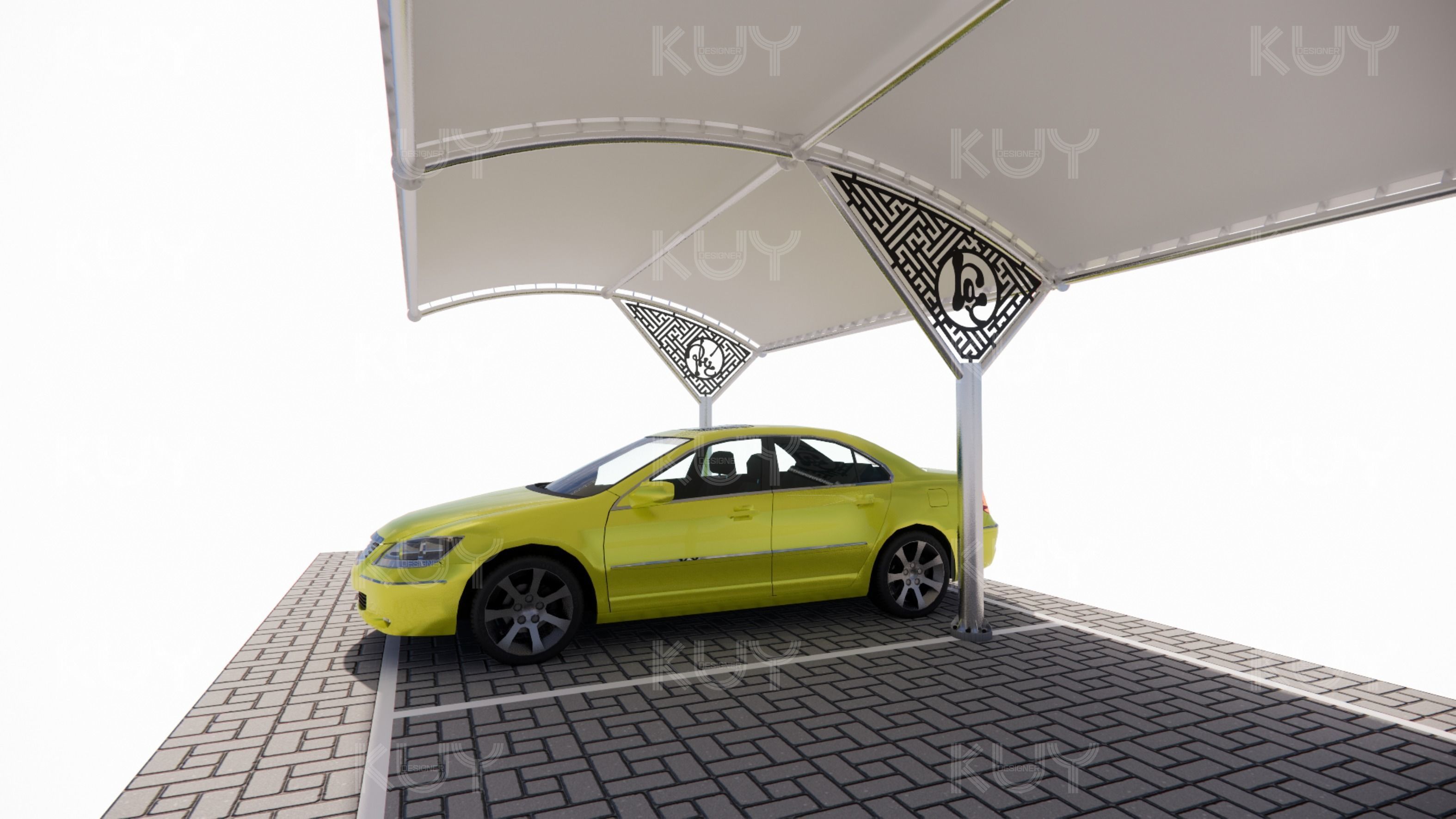 3D model Stretch canvas roof structure with pattern 2 VR / AR / low ...