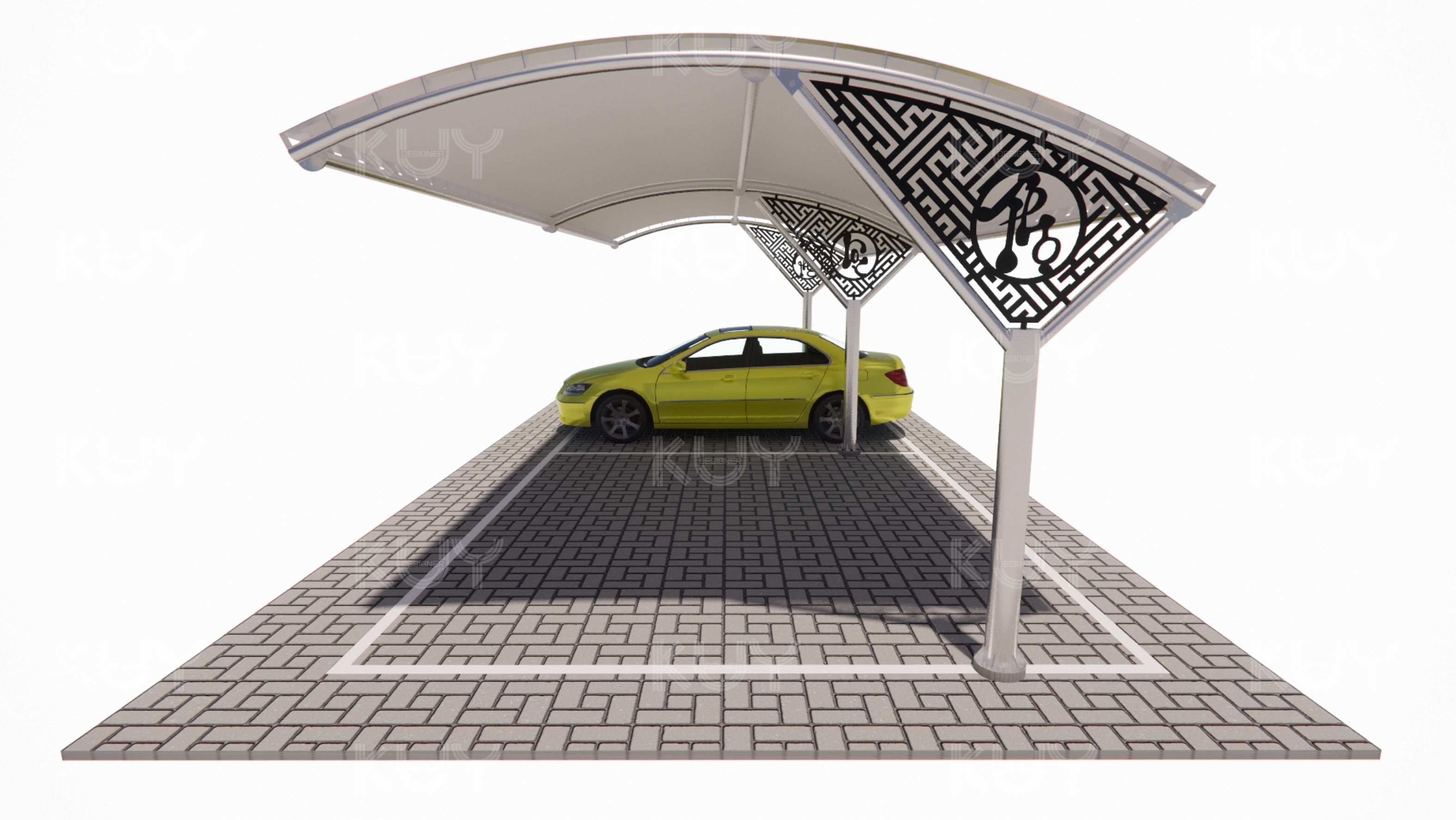 3D model Stretch canvas roof structure with pattern 2 VR / AR / low ...