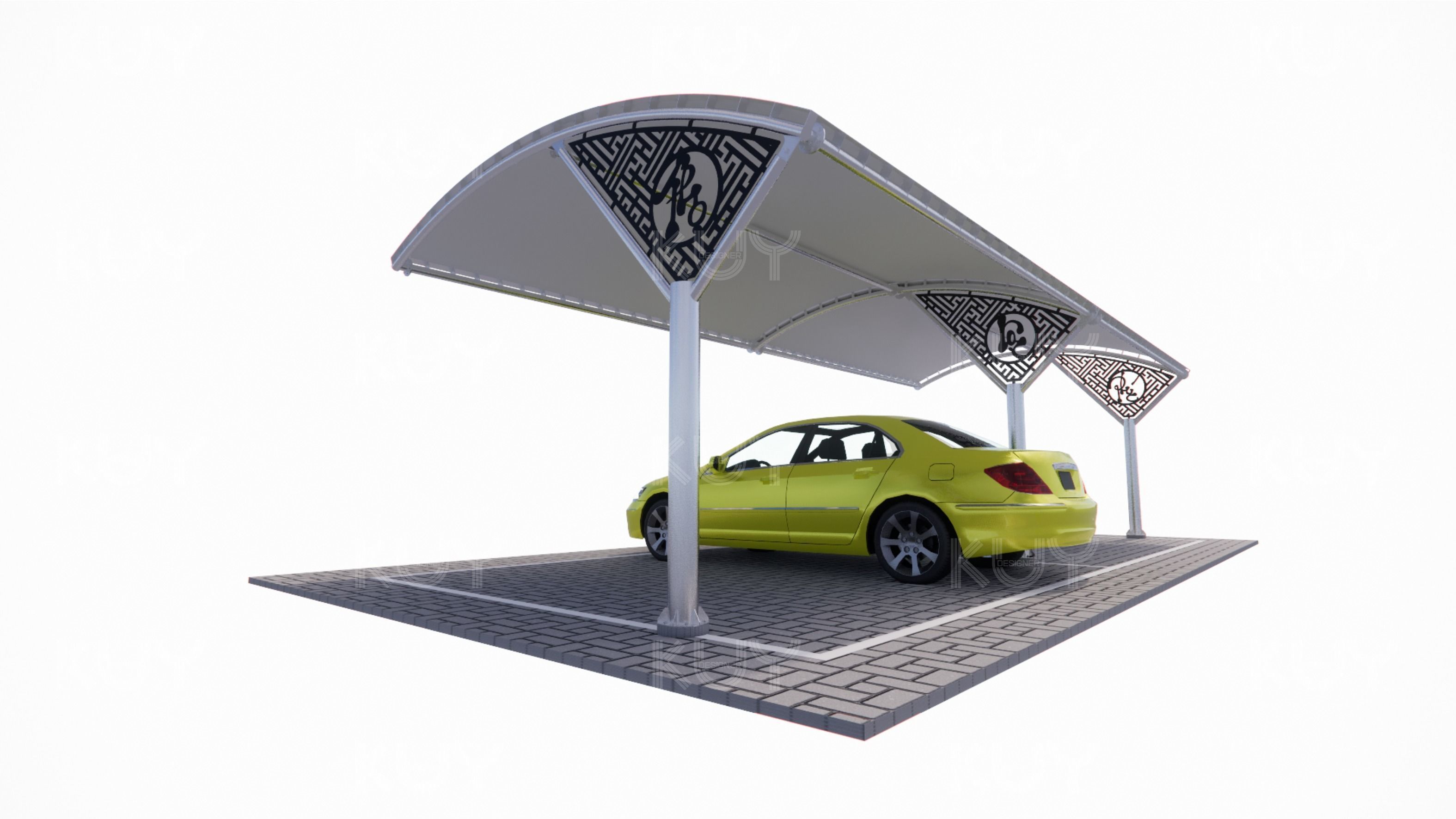 3D model Stretch canvas roof structure with pattern 2 VR / AR / low ...
