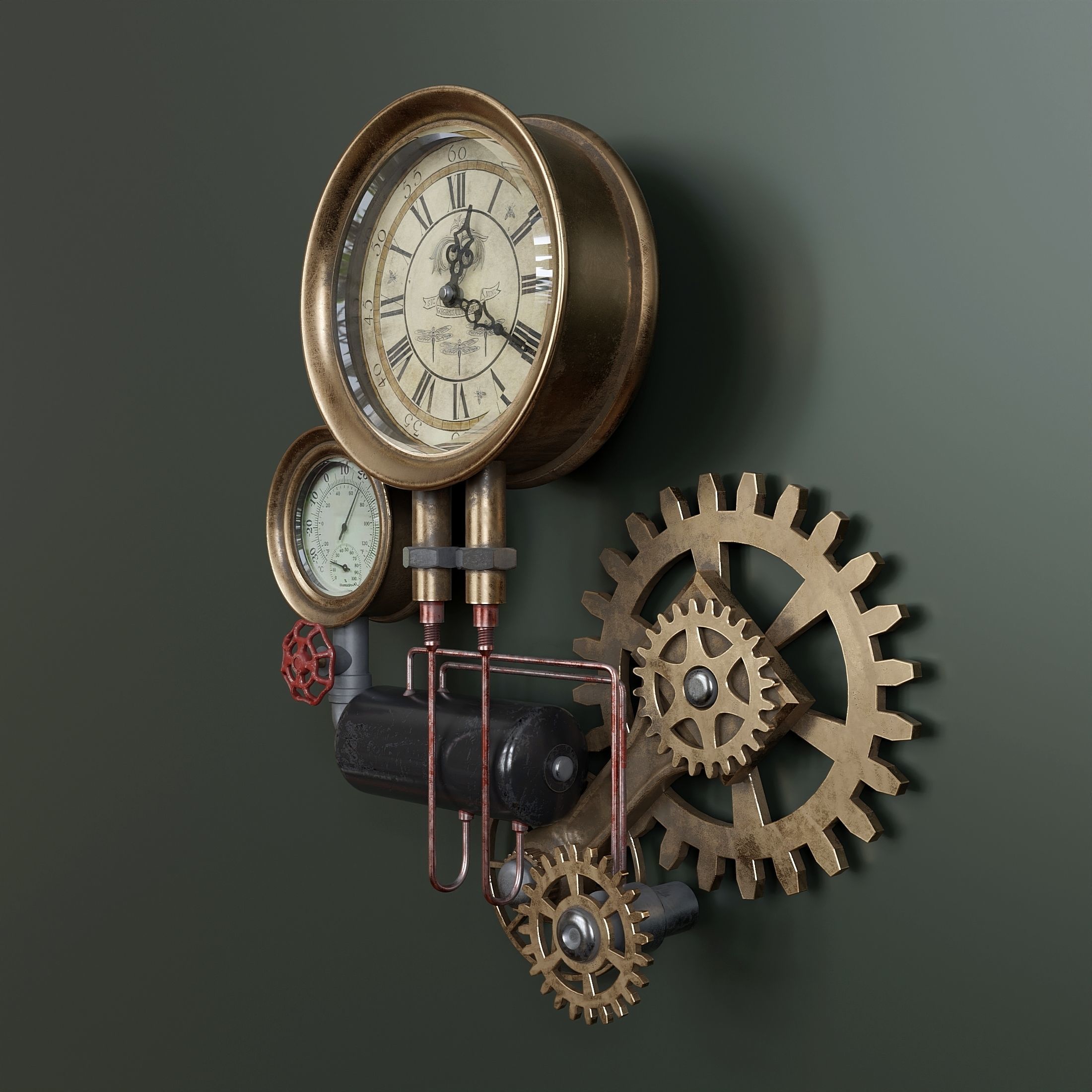 Steampunk wall clock 05 3D model | CGTrader