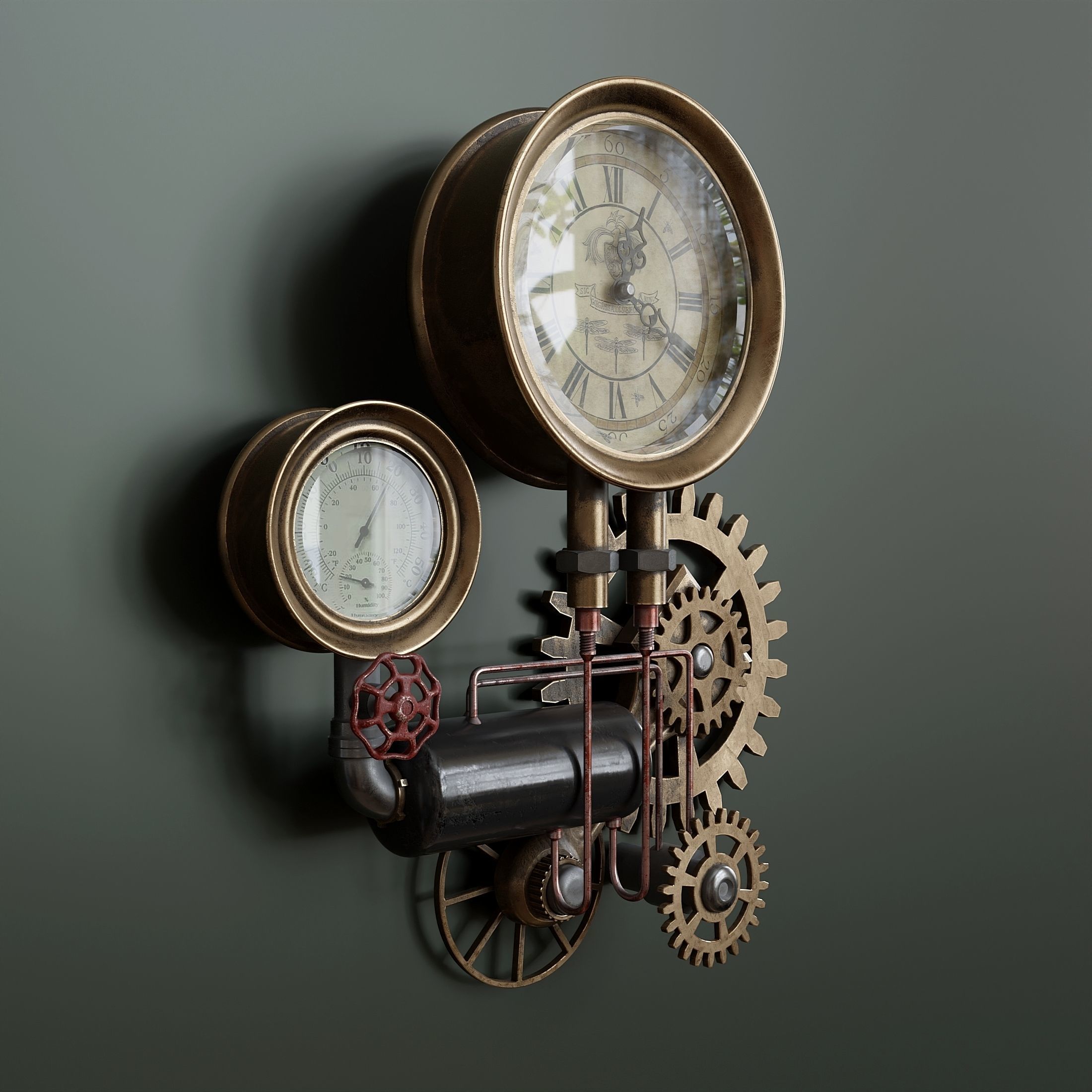Steampunk wall clock 05 3D model | CGTrader