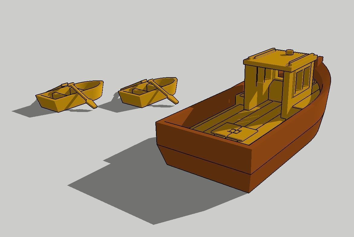 Fishing Boat w 2 Small Boats by Outland Models 3D Printable 3D model 3D ...