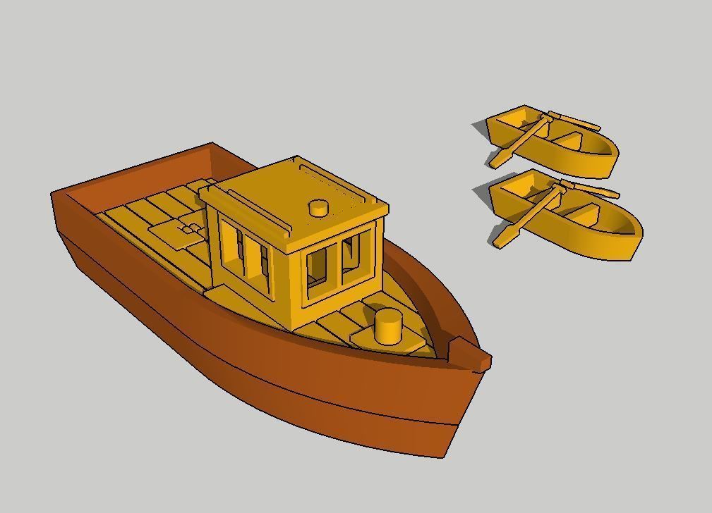 Fishing Boat w 2 Small Boats by Outland Models 3D Printable 3D model 3D ...