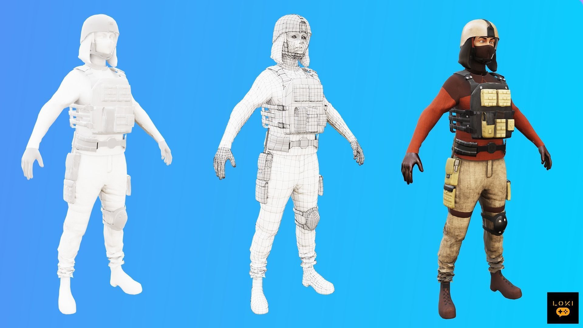 3D model 3D Female Terrorist Pack Game Ready AR VR Lowpoly VR / AR ...