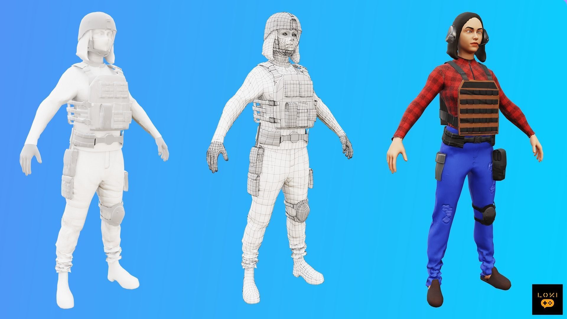 3D model 3D Female Terrorist Pack Game Ready AR VR Lowpoly VR / AR ...