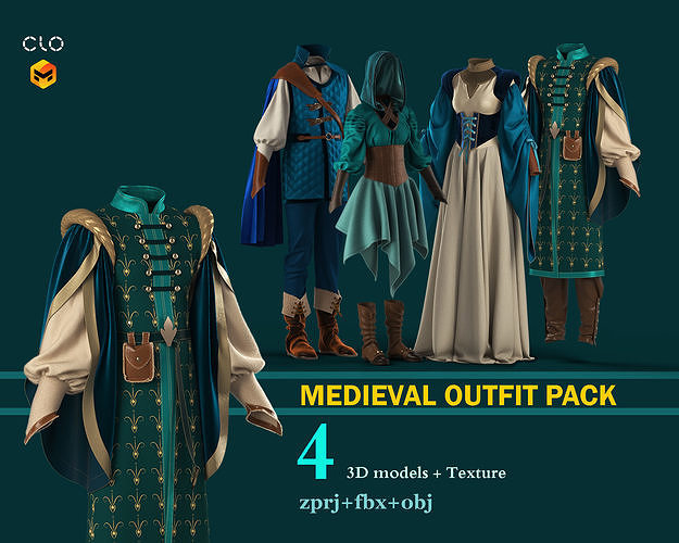 Medieval Outfit Pack CLO3D MD projects OBJ FBX 3D model 3D model | CGTrader