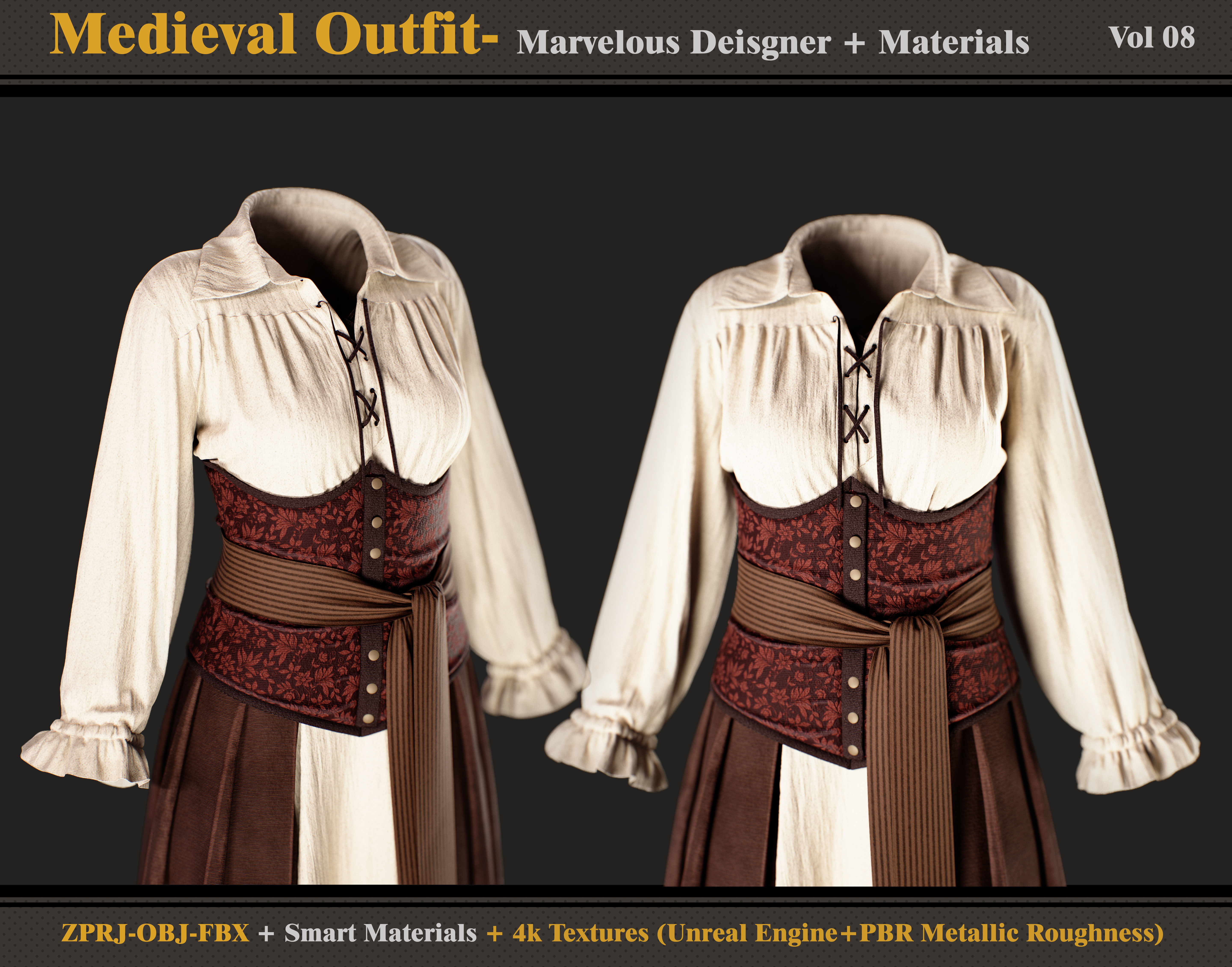 Medieval Outfit-Marvelous Designer-Materials-Textures-FBX-OBJ 3D model ...