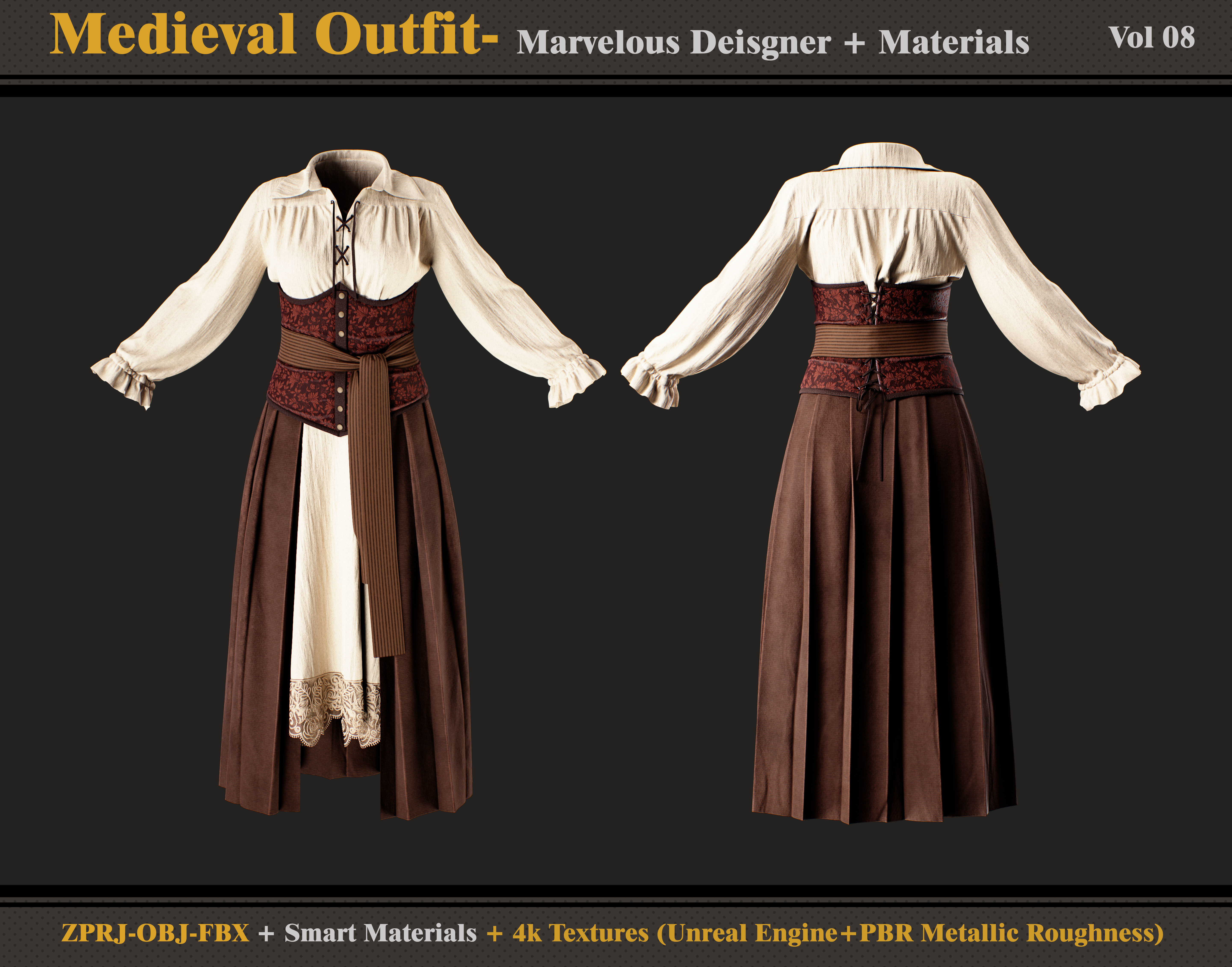 Medieval Outfit-Marvelous Designer-Materials-Textures-FBX-OBJ 3D model ...