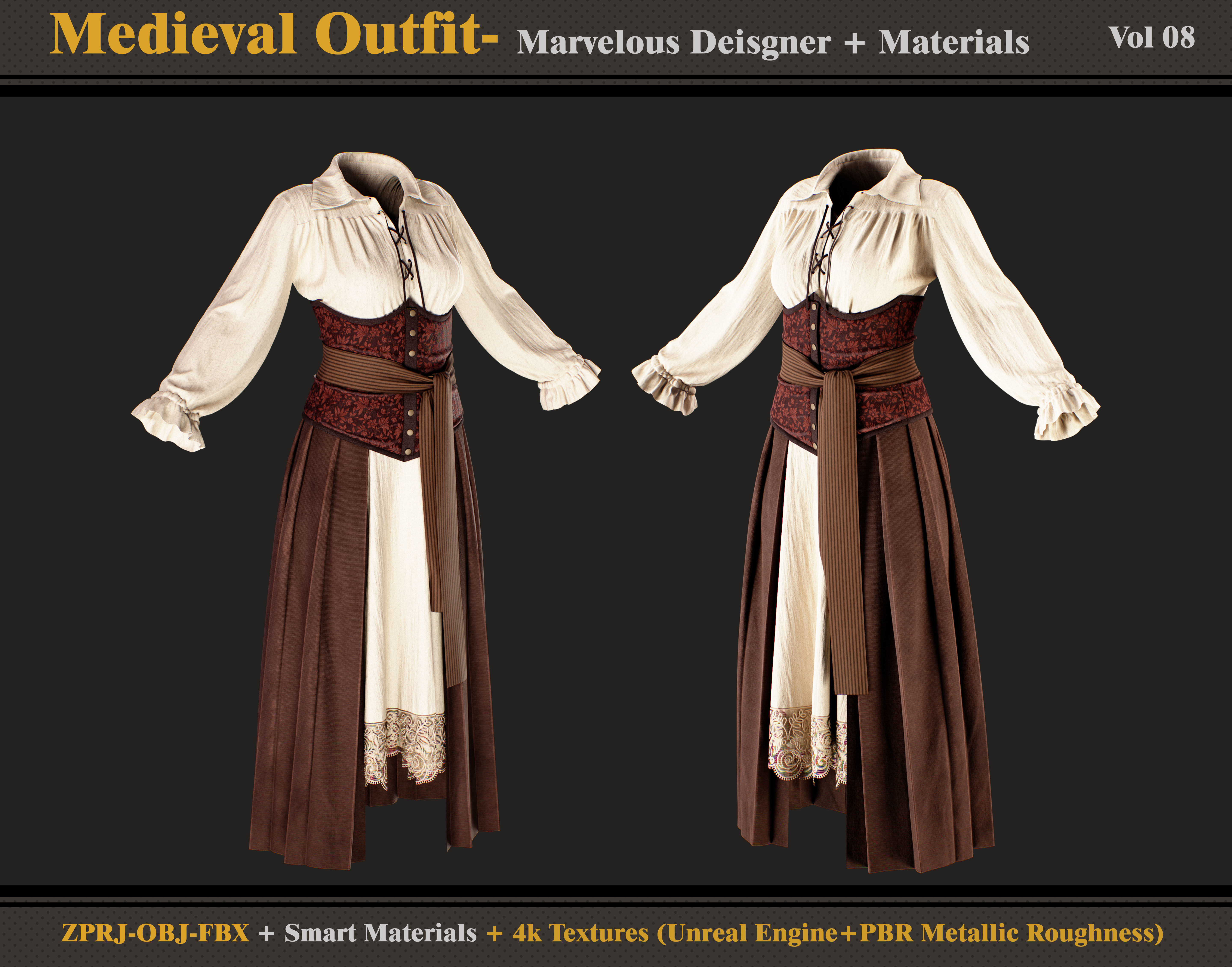 Medieval Outfit-Marvelous Designer-Materials-Textures-FBX-OBJ 3D model ...