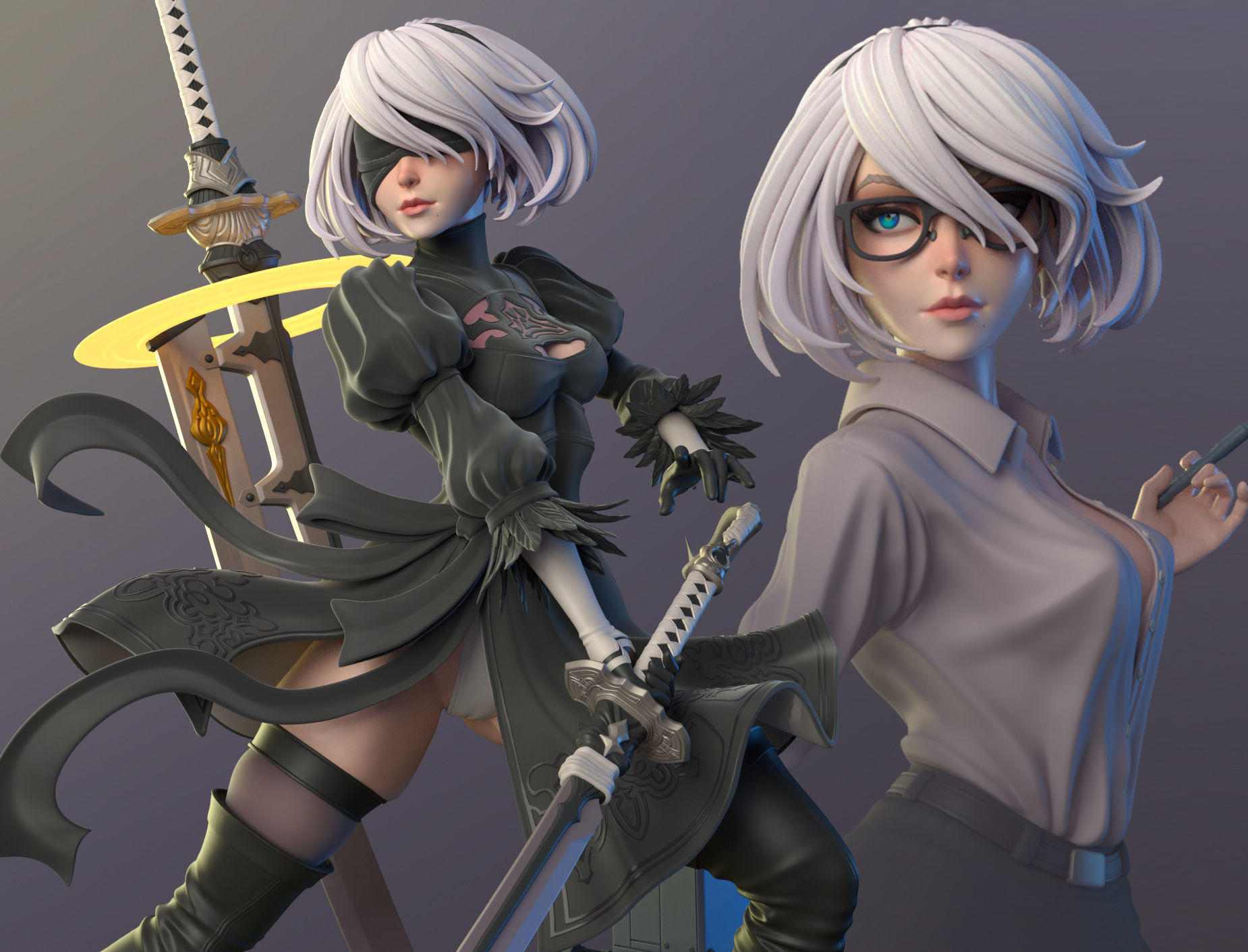 2B Nier Automata Multi Version SFW NSFW STL 3D model 3D printable | CGTrader