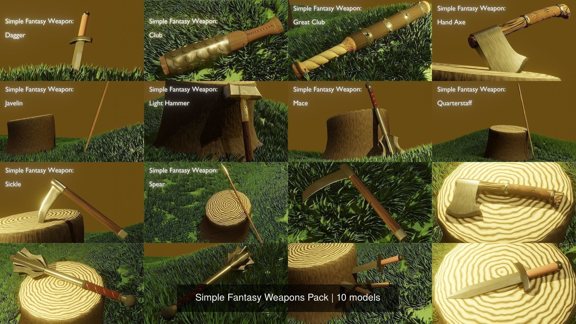 3D Model Collection Simple Fantasy Weapons Pack VR / AR / low-poly ...