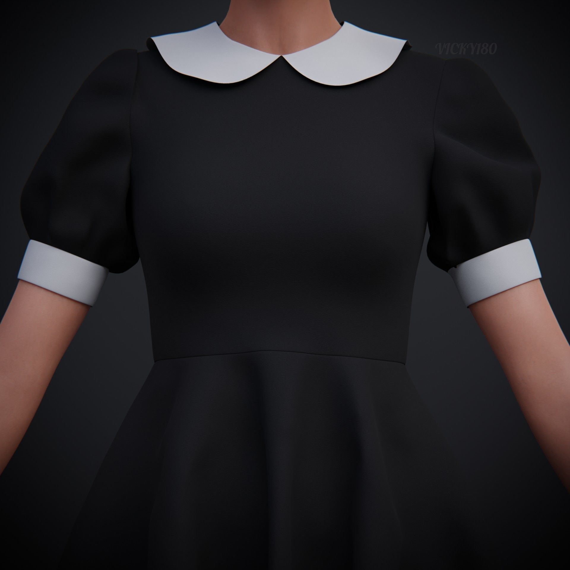 Black Peter pan collar dress 3D model | CGTrader