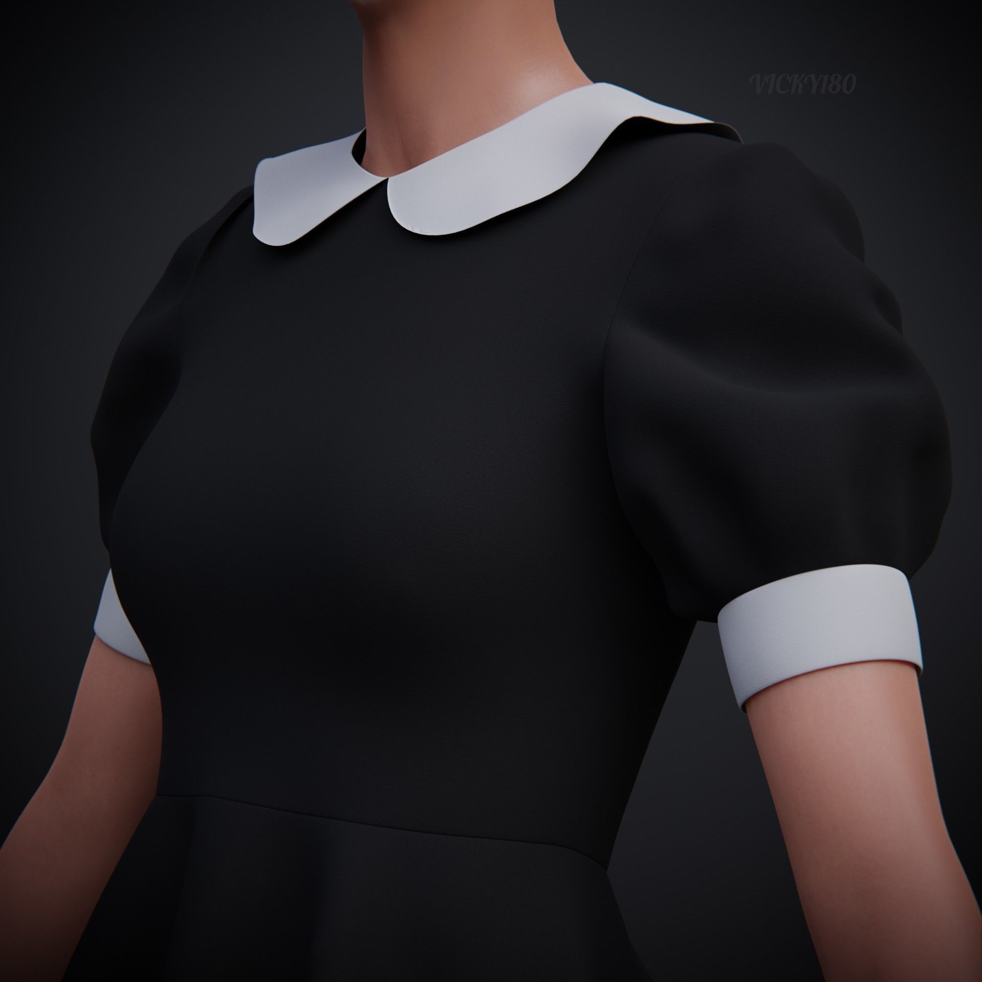 Black Peter pan collar dress 3D model | CGTrader