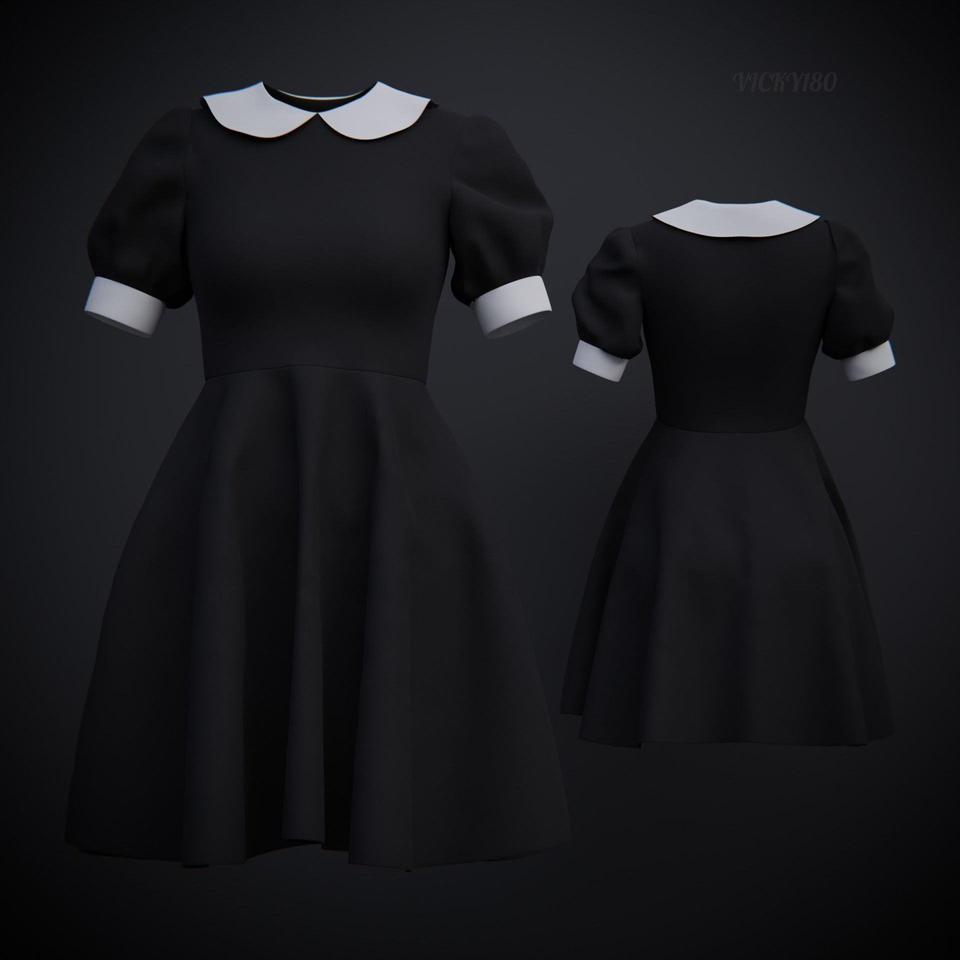 Black Peter pan collar dress 3D model | CGTrader