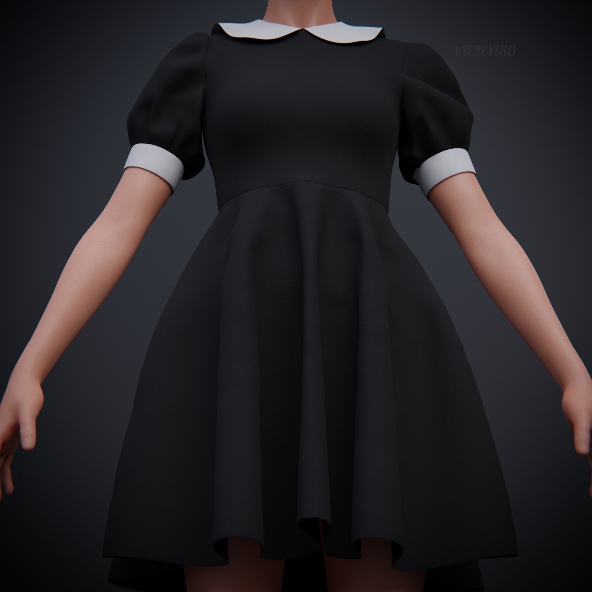 Black Peter pan collar dress 3D model | CGTrader