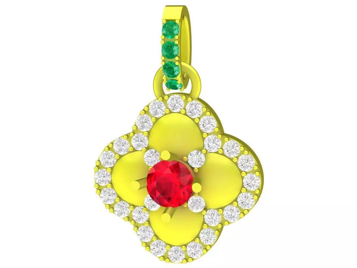 Elegant Floral Quatrefoil Pendant with Round Gemstone Halo 6670 3D ...