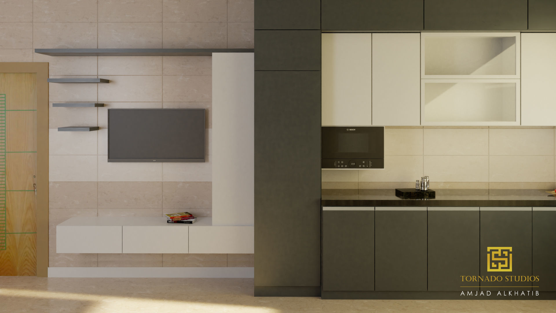 modern kitchen with tv unit and sofa 3D model | CGTrader