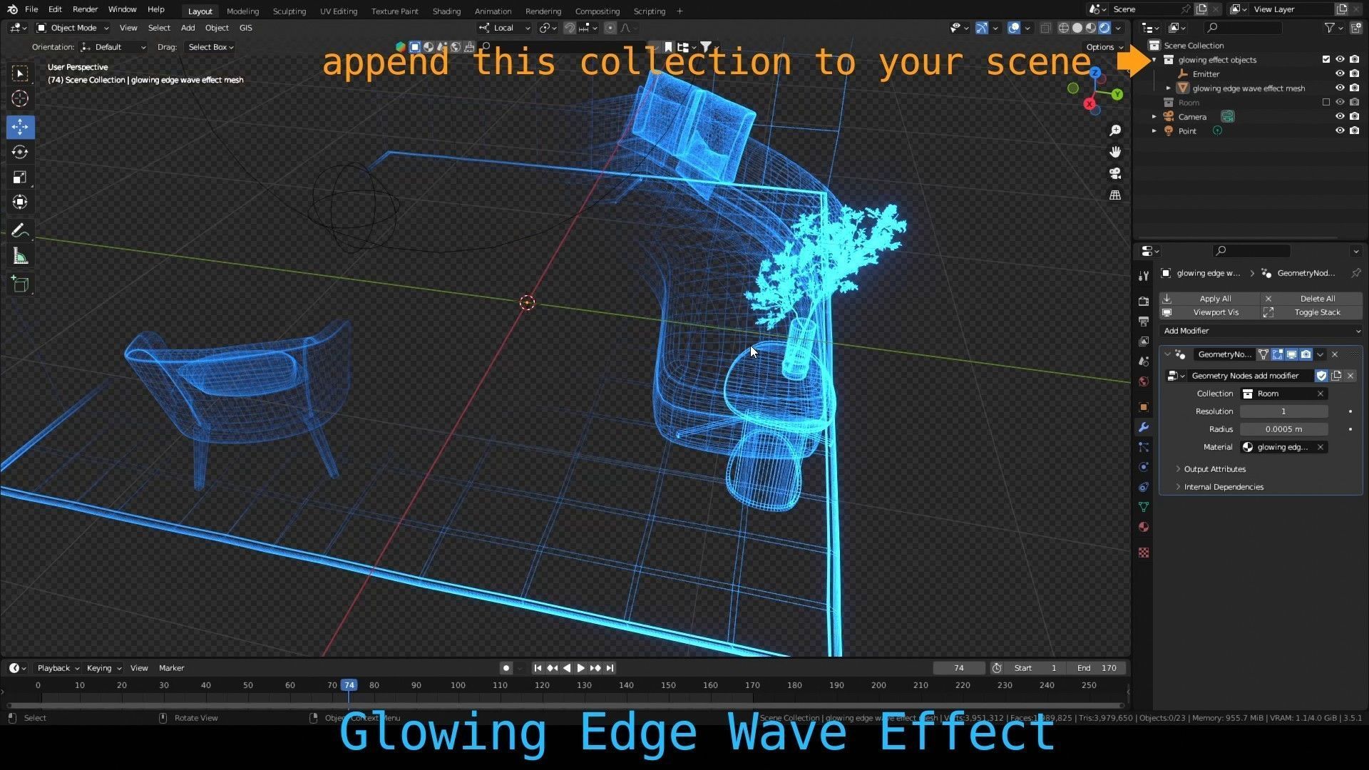glowing edge wave effect free 3D model animated | CGTrader