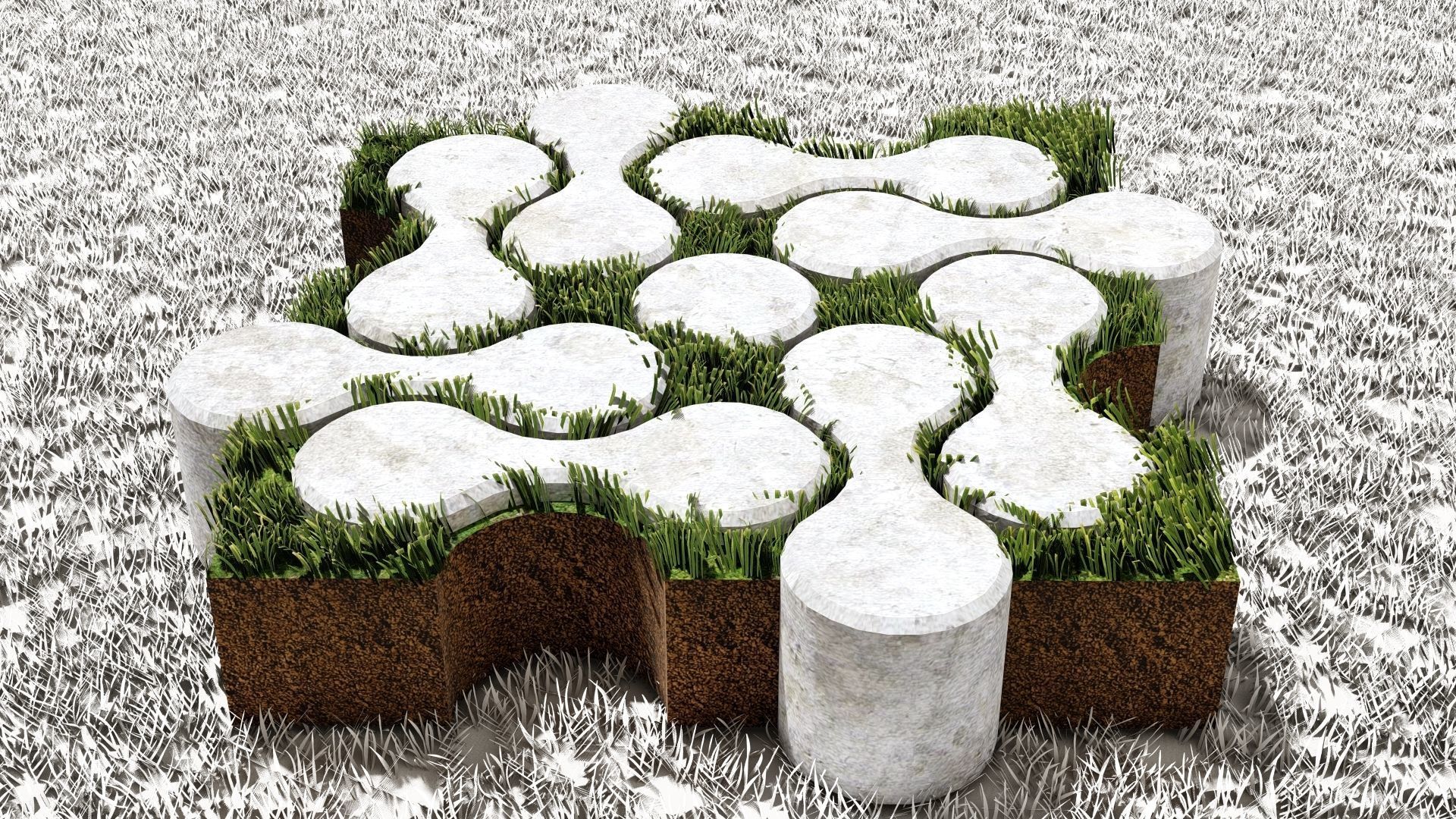 Circular Interlocked Grass Paver 3D model | CGTrader