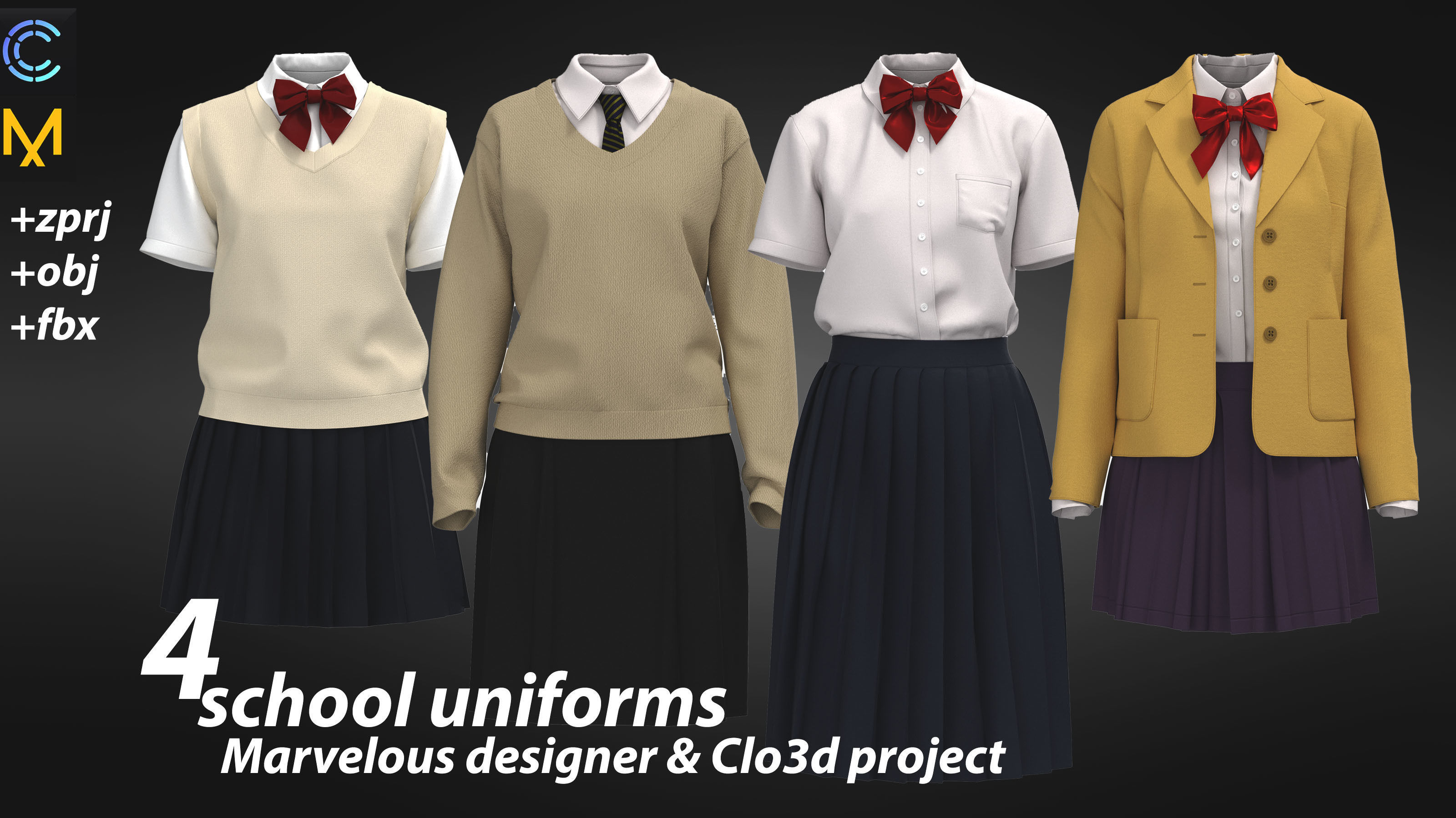 school uniforms marvelous designer 3D model | CGTrader