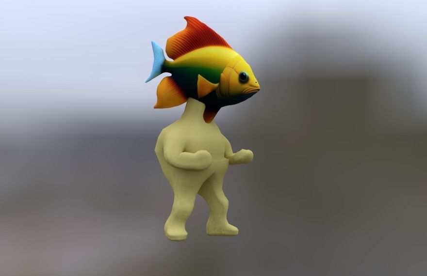 3D cartoon fishhead man game character download 3D model | CGTrader