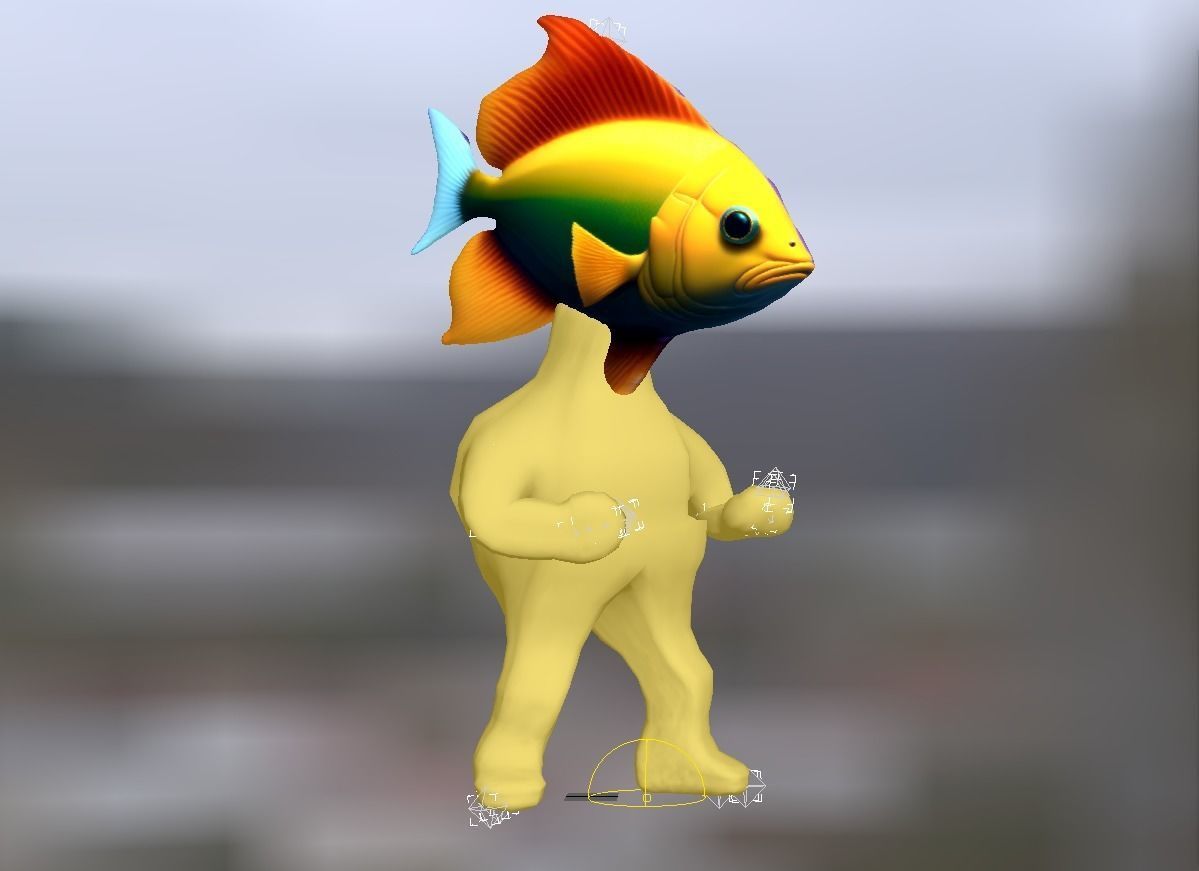 3D cartoon fishhead man game character download 3D model | CGTrader