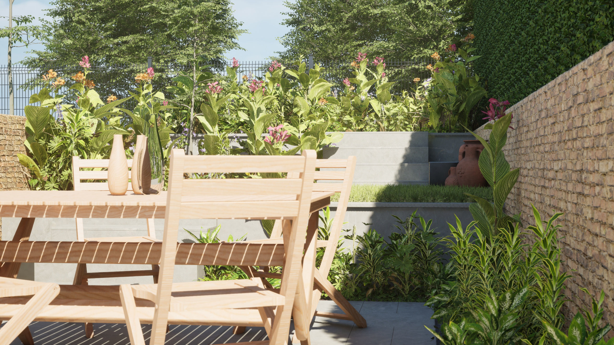 Terraced landscape garden 3D model animated | CGTrader