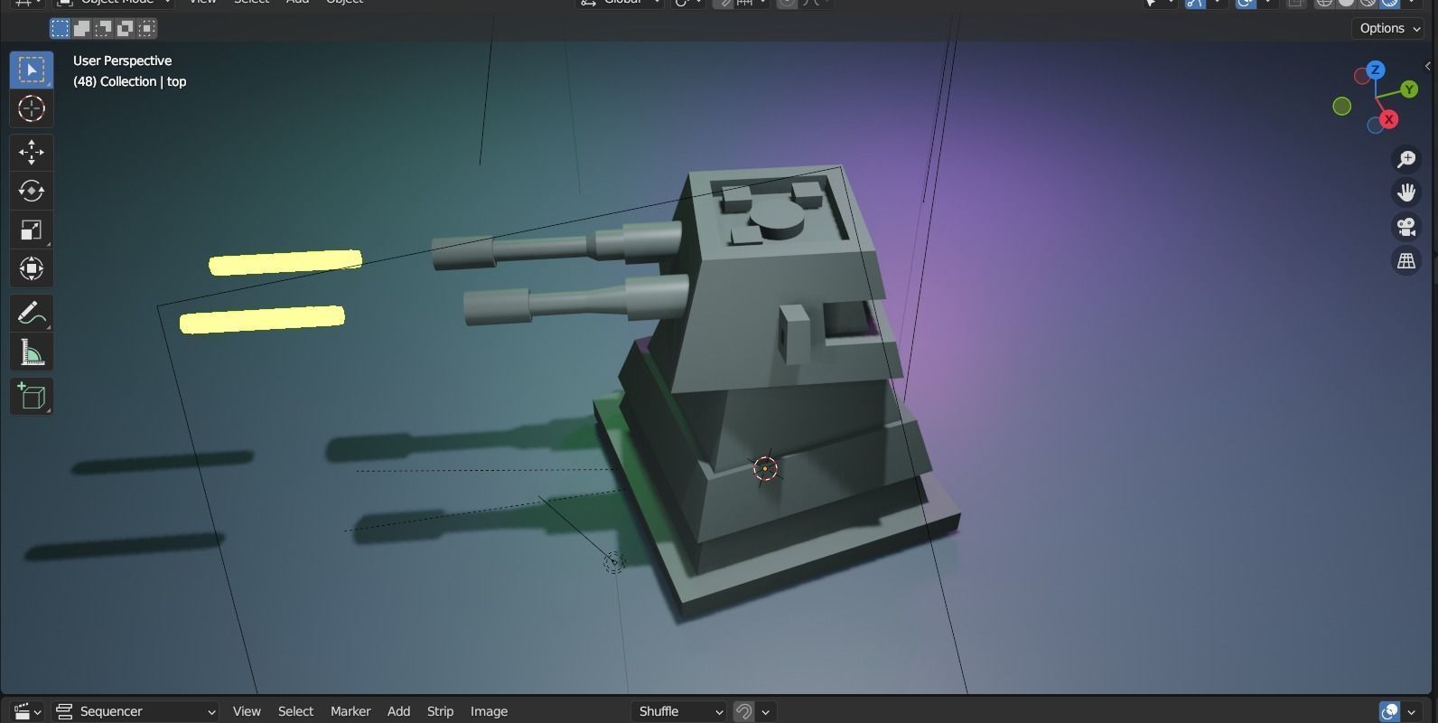 3D gun model 3d Turret animation free VR / AR / low-poly 3D model ...