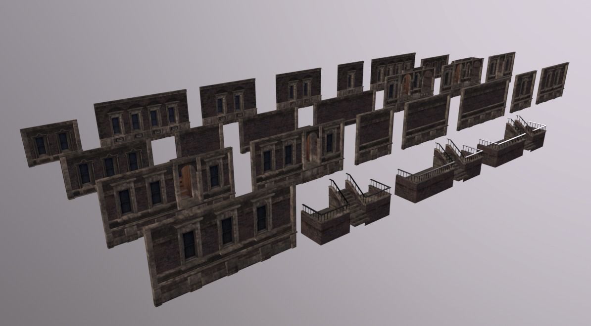 3D model Residential facade kit VR / AR / low-poly | CGTrader