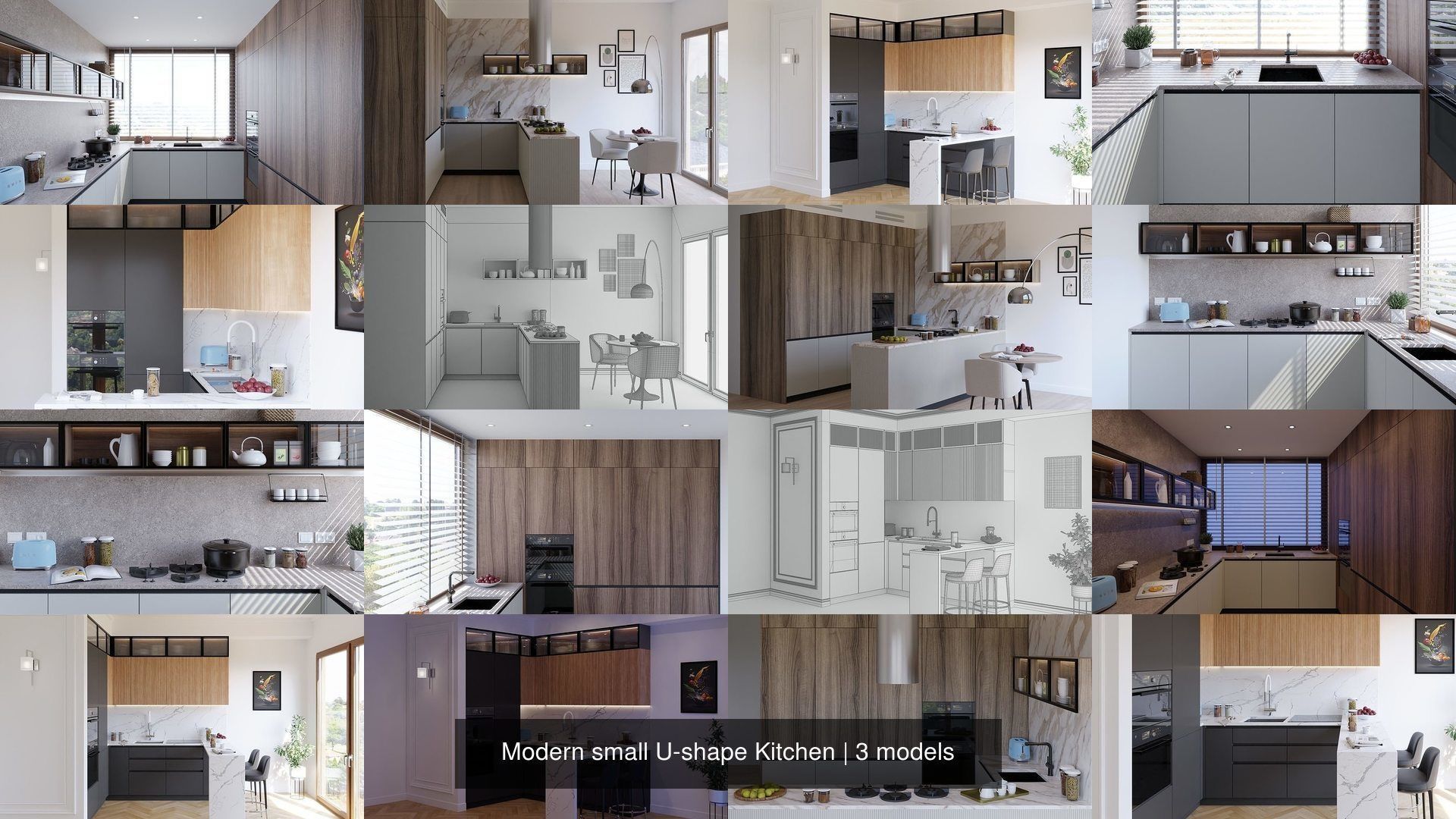 Modern small U-shape Kitchen 3D Model Collection | CGTrader