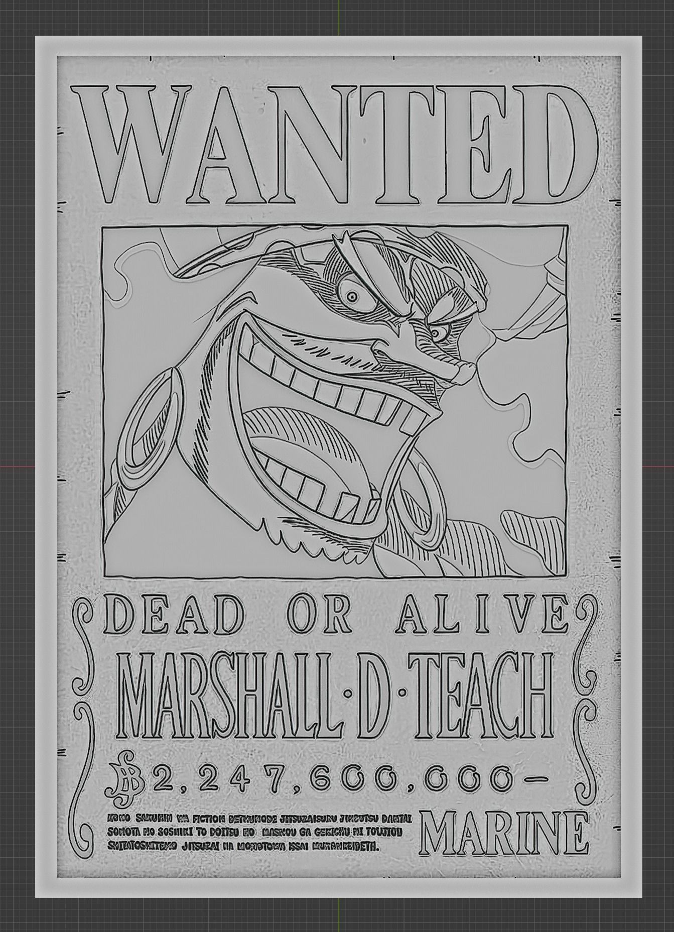 BLACK BEARD-MARSHALL D TEACH WANTED POSTER - ONE PIECE 3D model 3D printable | CGTrader