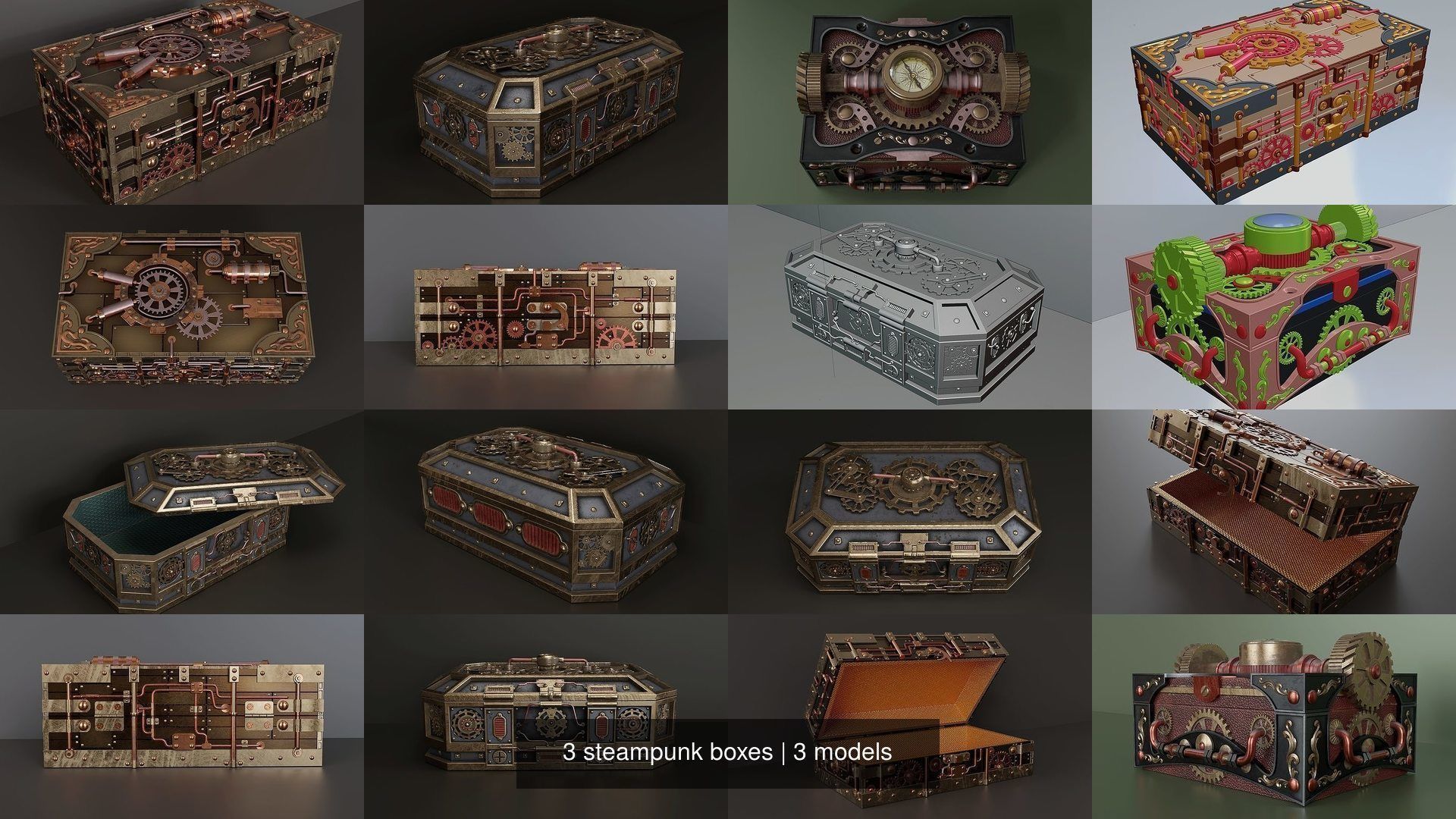 3 steampunk boxes 3D Model Collection | CGTrader